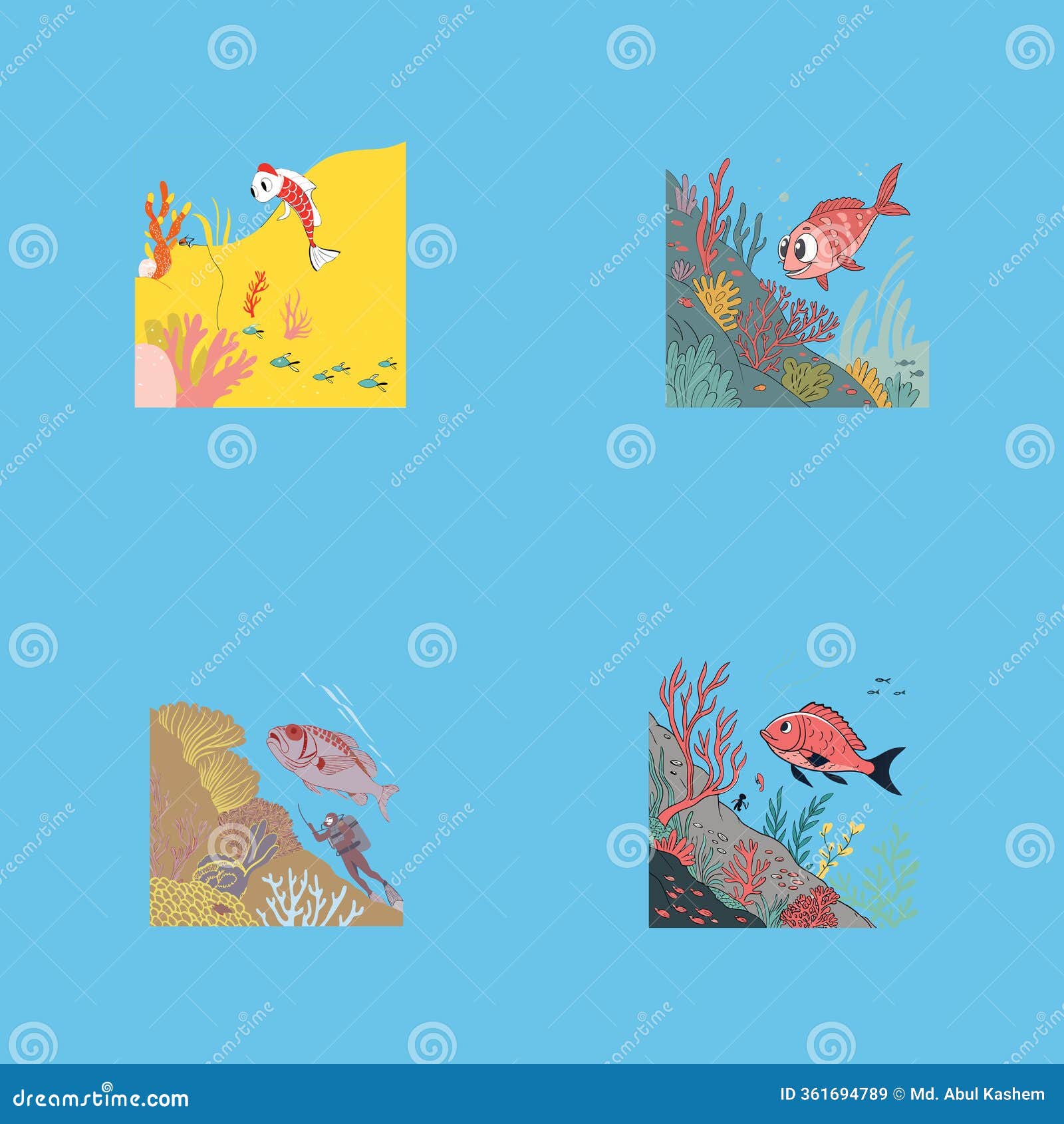 A Red Snapper in the Coral Reefs Vector Artwork. Stock Illustration ...