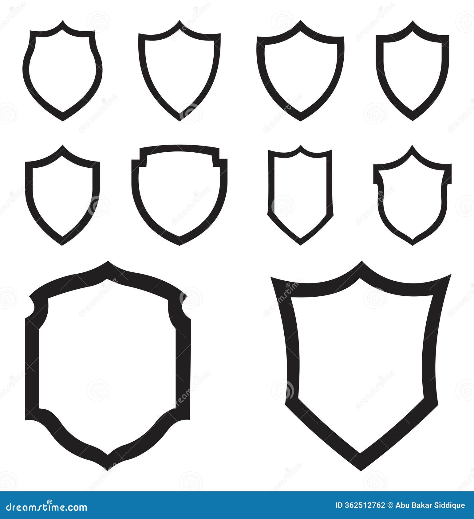 Shield Outline Silhouette Icon Set and Shield, Badge, Security ...