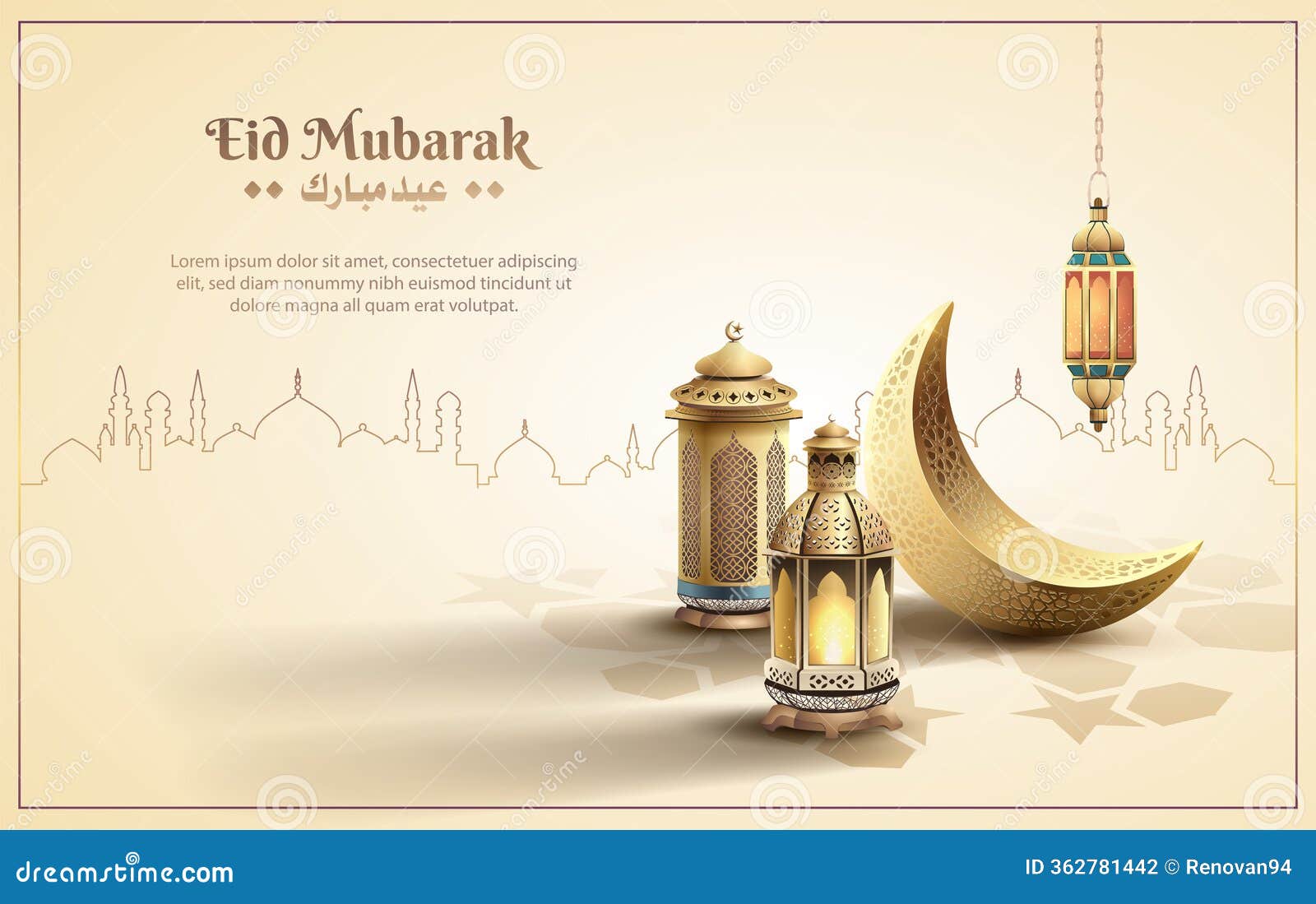 Eid Mubarak Template Or Flyer Design With Crescent Moon And Islamic ...