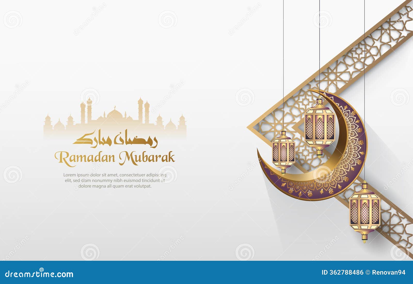 Eid Mubarak Template Or Flyer Design With Crescent Moon And Islamic ...