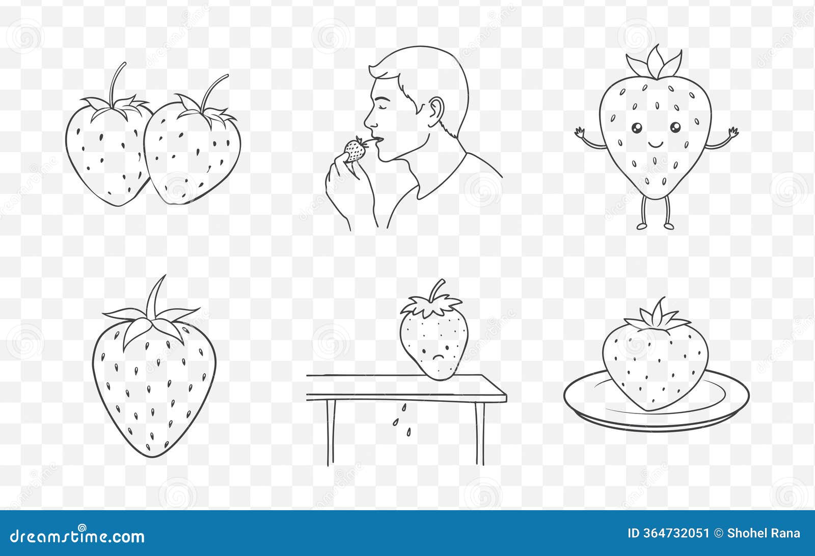 Strawberry Line Art Vector Illustration Hand Drawn Doodles With Leaves ...