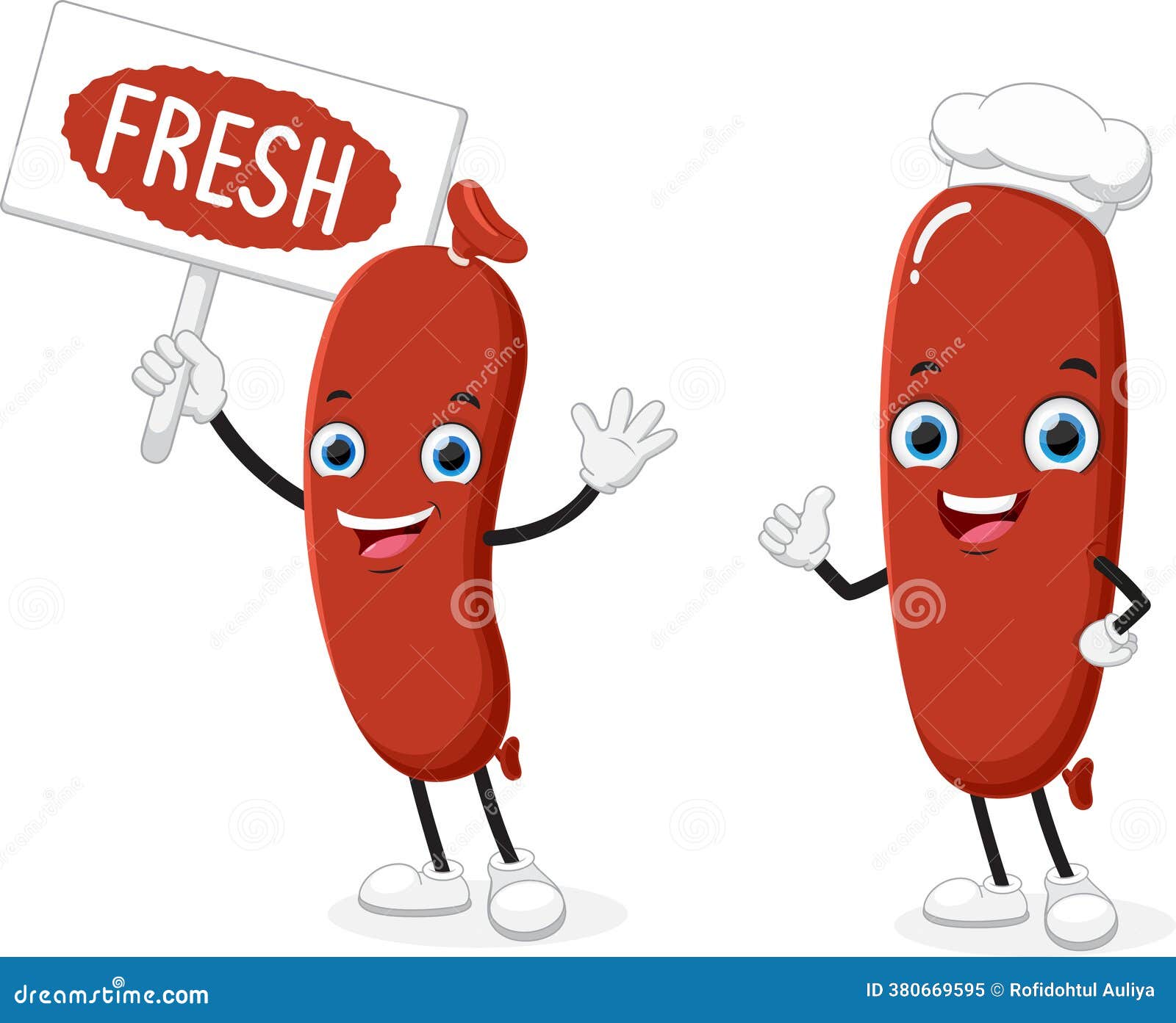 Cute Sausage Wiener Snack Fast Food Cartoon Character Mascot With Emoji ...