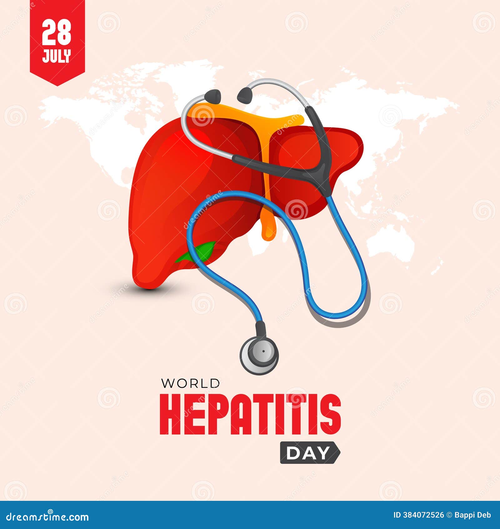 World Hepatitis Day Logo Or Banner With Big Liver Sign On World Map ...