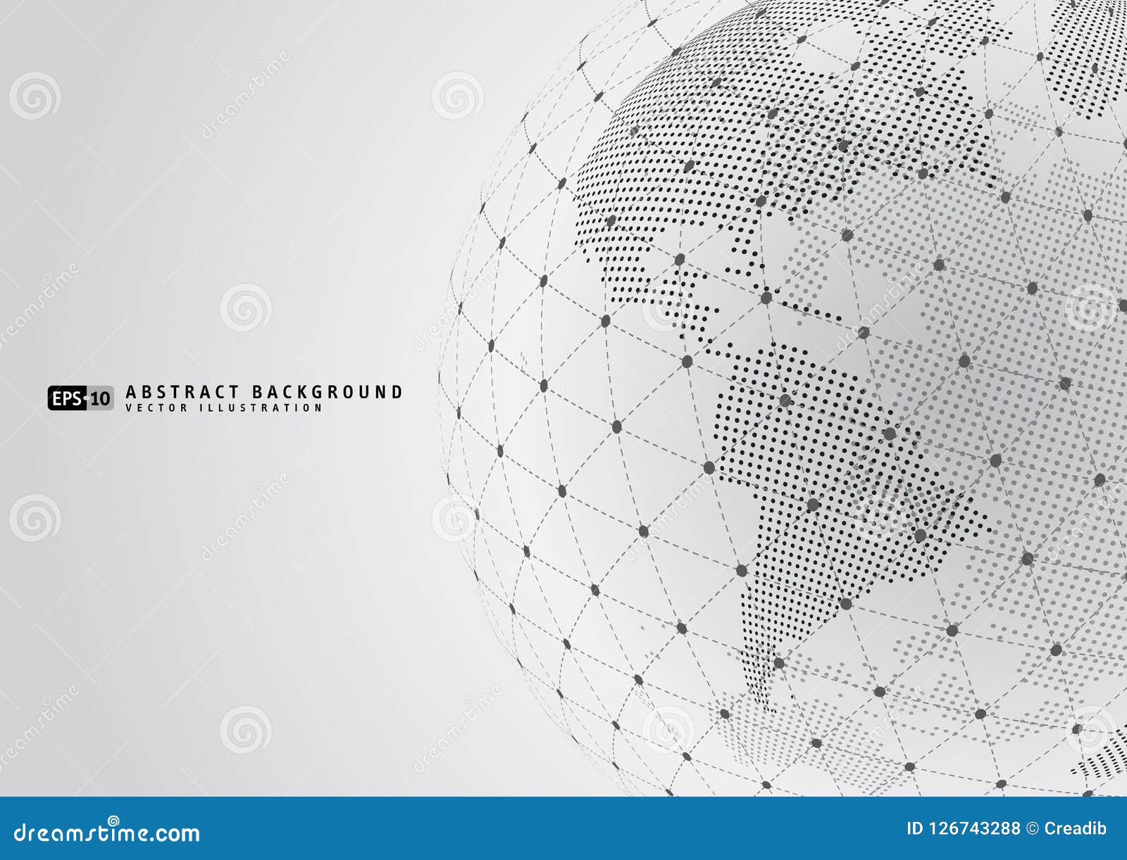 Three Dimensional Dotted World Map with Wireframe Sphere Stock Vector ...