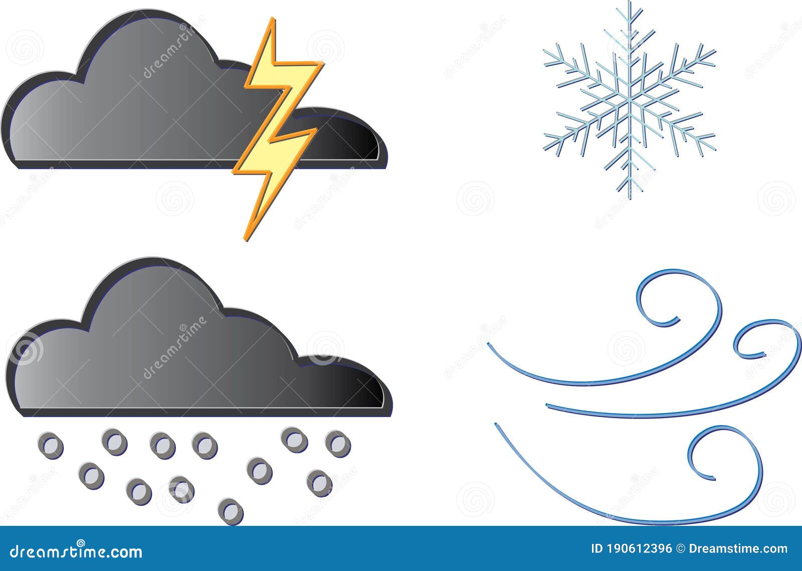 Weather Symbls for Hail, Thunder Snow and Wind Stock Illustration ...
