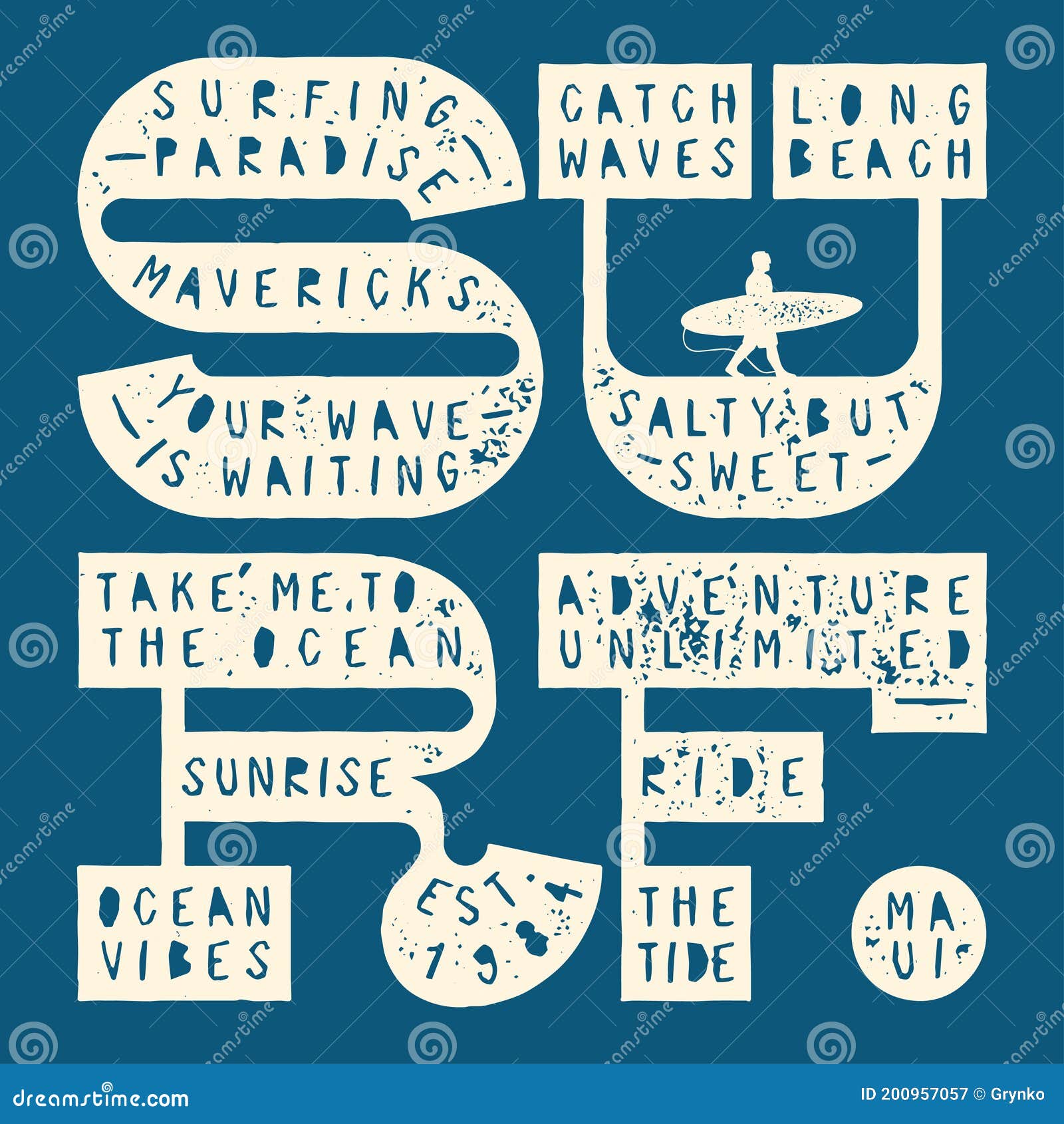 Bold SURF typography stock vector. Illustration of shore - 200957057