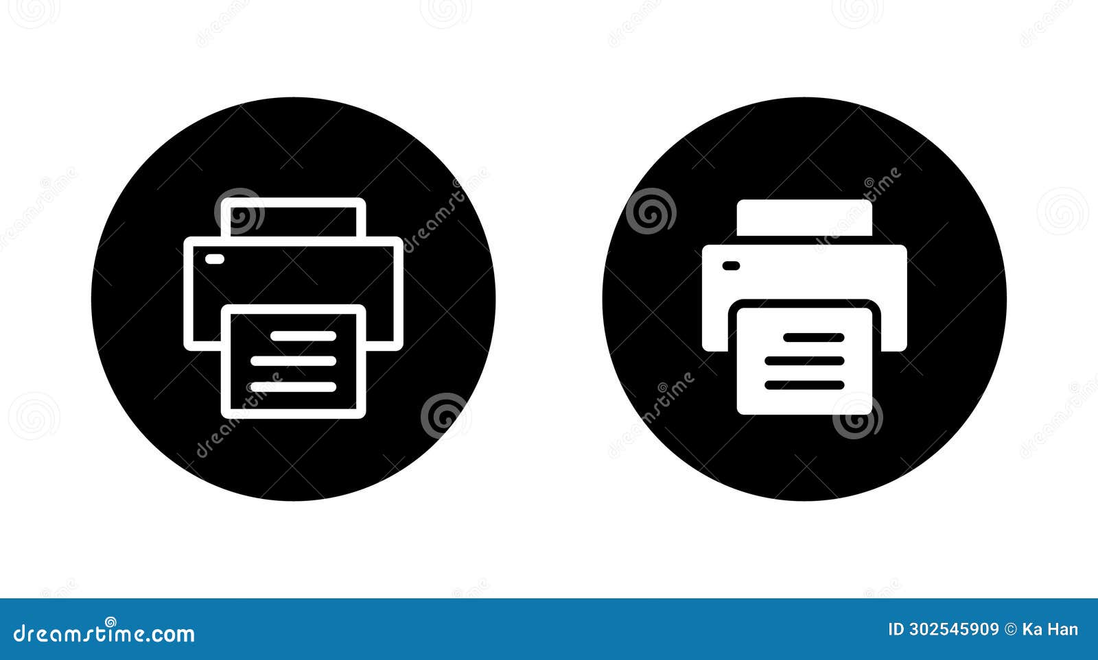 Print Button Icon on Black Circle. Printer Symbol Vector Stock Vector ...