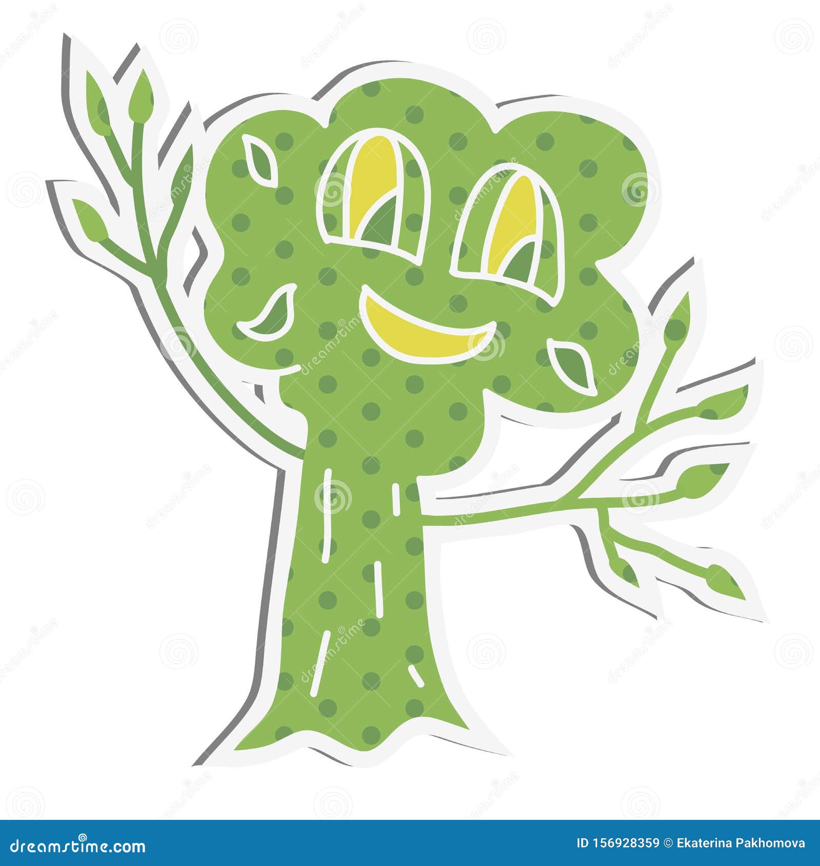Cartoon Cheerful Crazy Pop Art Sticker Tree Character. Tree Stock ...
