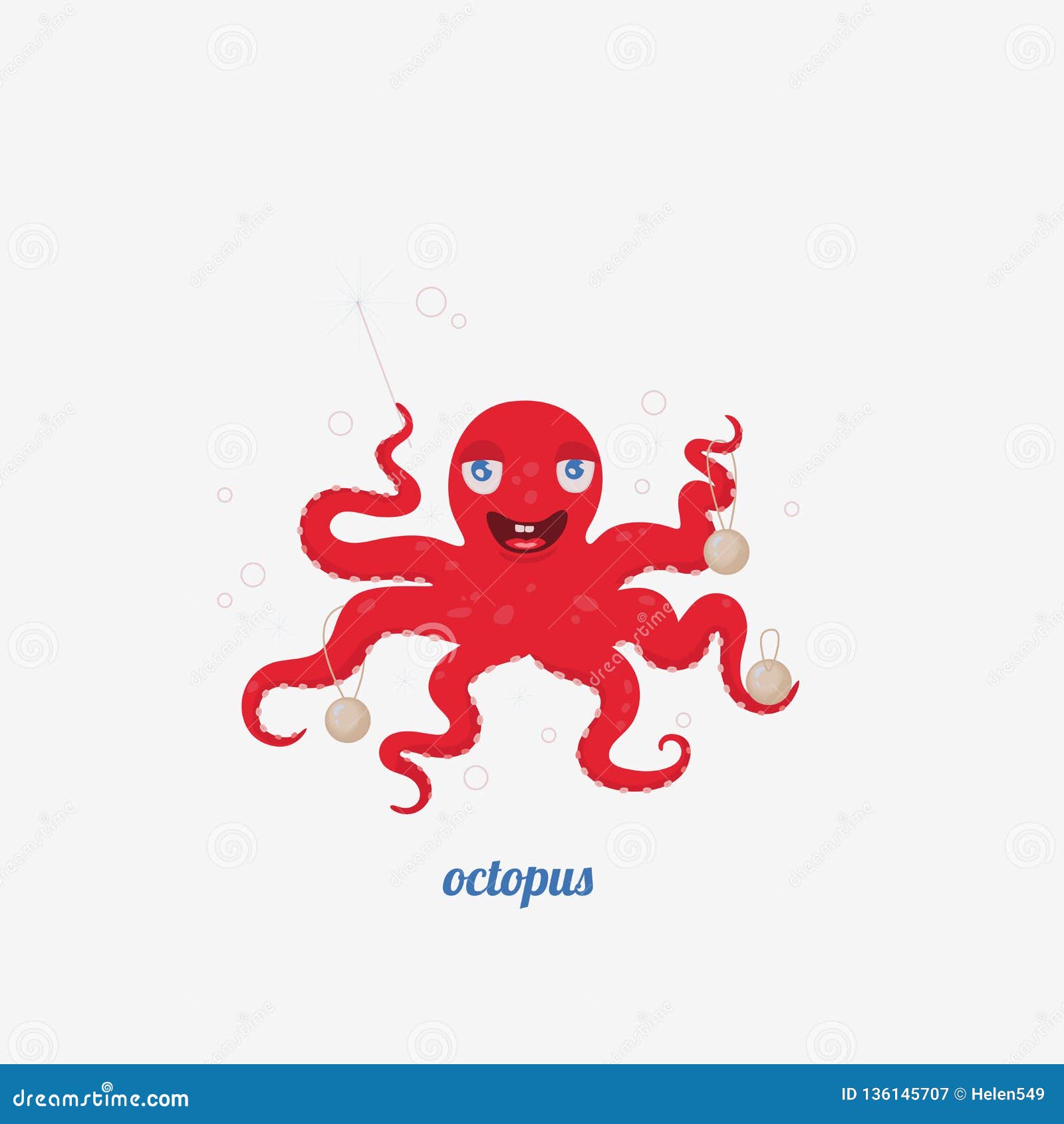 Print Cartoon Red Octopus Creature Vector Illustration Stock Vector ...