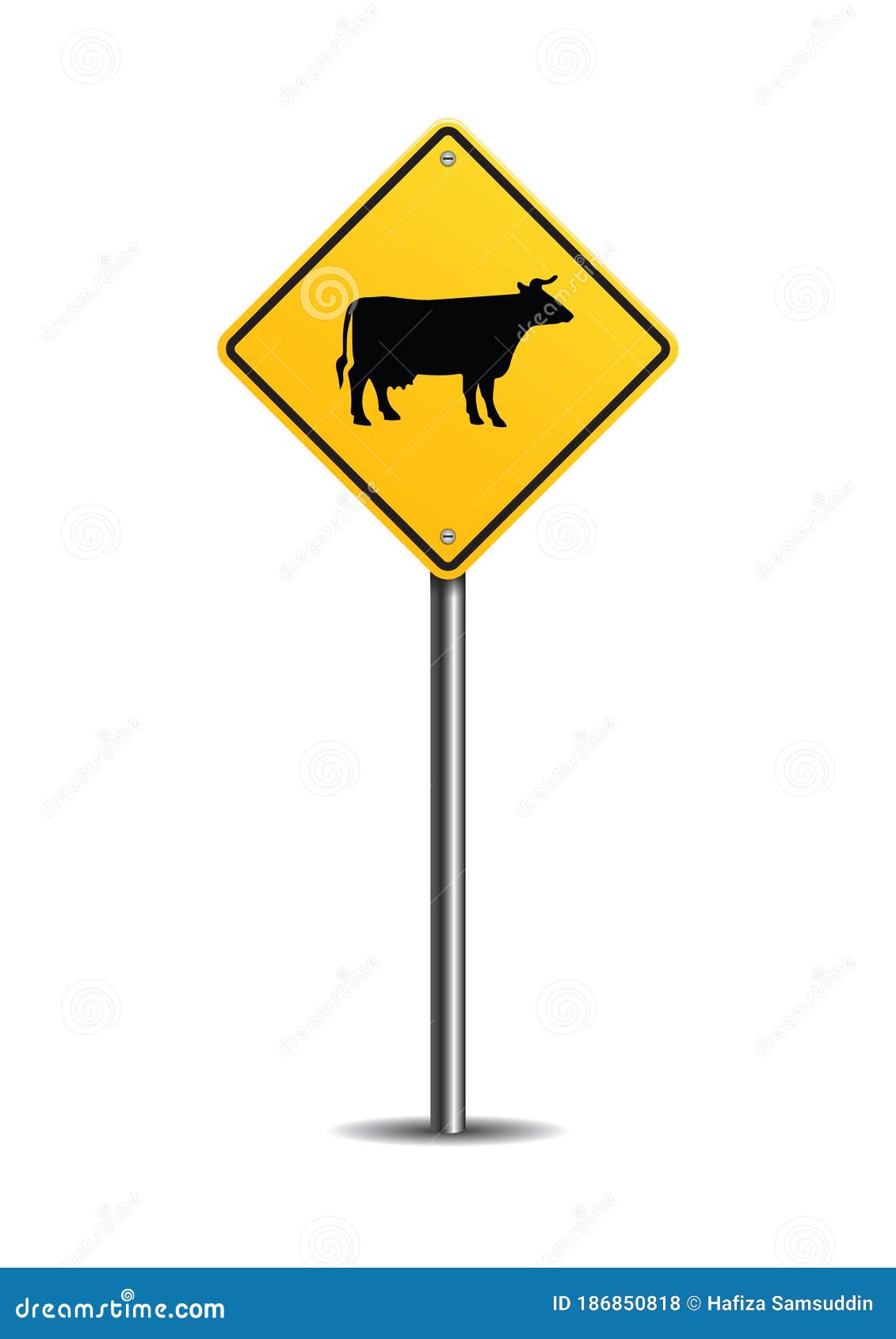 Cattle Crossing Warning Road Sign. Vector Illustration Of Cow Caution ...
