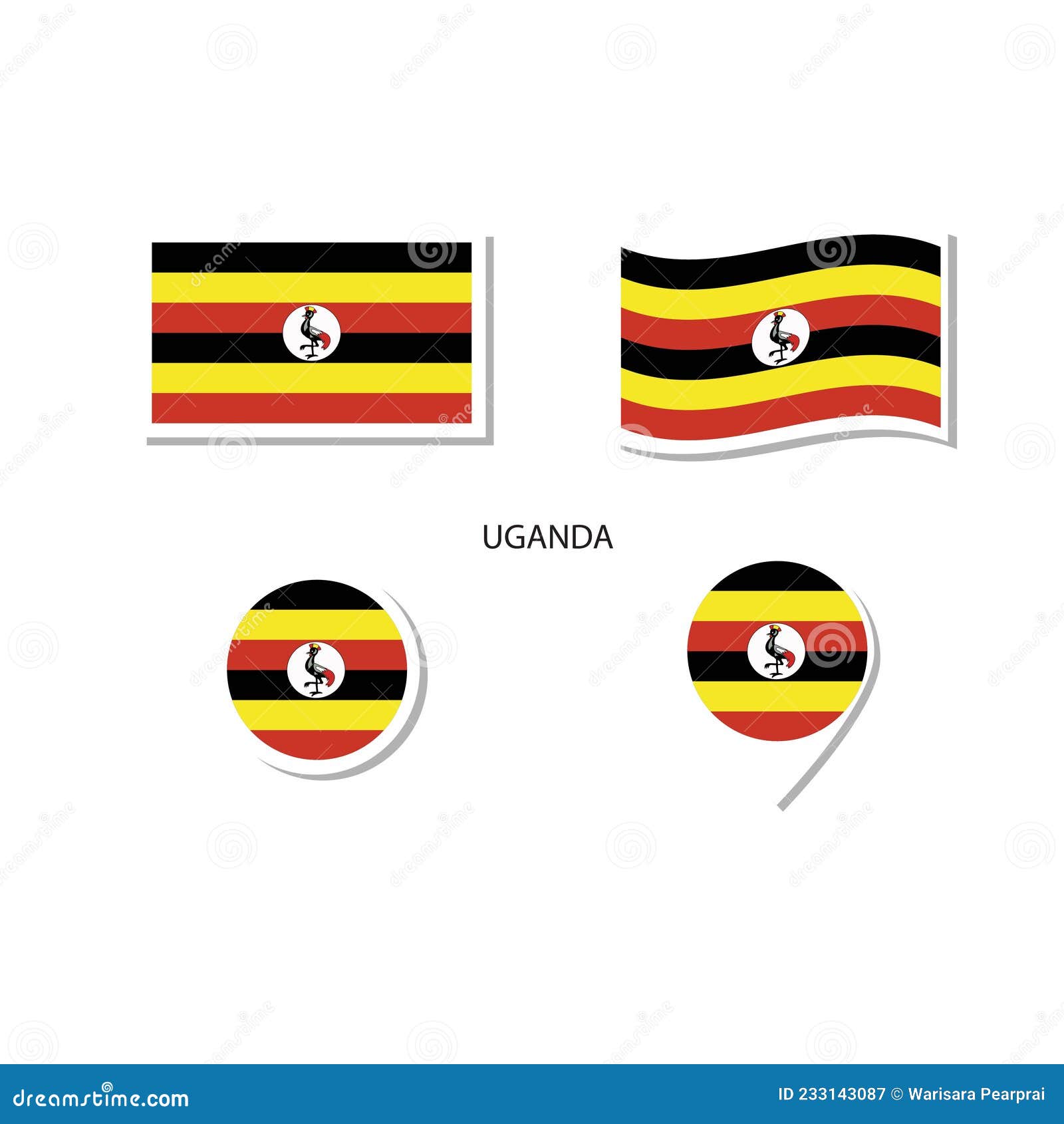 Uganda Flag Logo Icon Set, Rectangle Flat Icons, Circular Shape, Marker ...