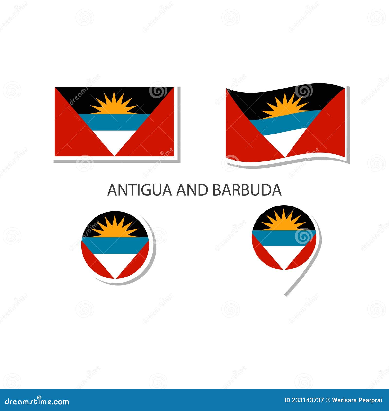 Antigua and Barbuda Flag Logo Icon Set, Rectangle Flat Icons, Circular ...