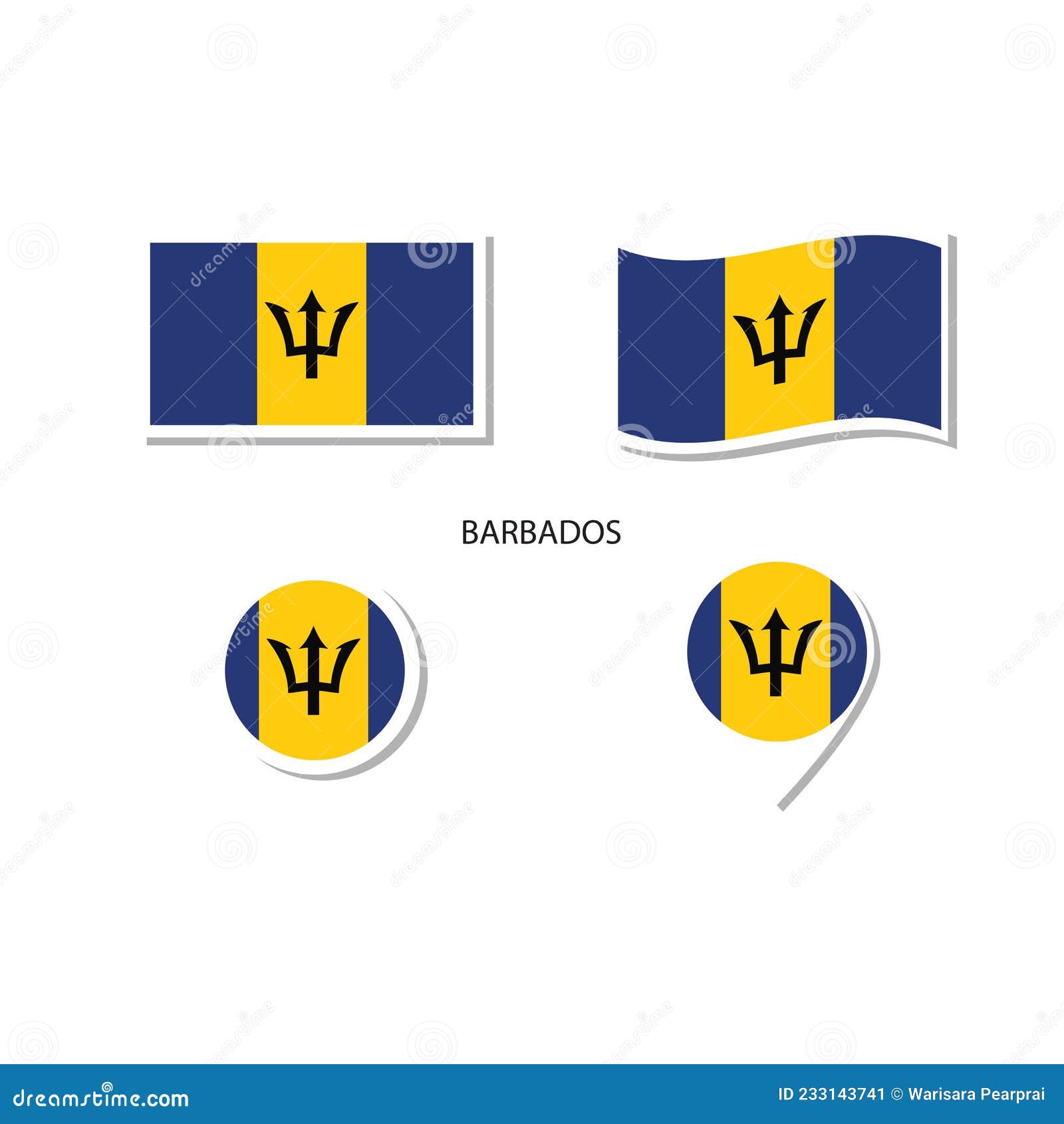 Barbados Flag Logo Icon Set, Rectangle Flat Icons, Circular Shape ...