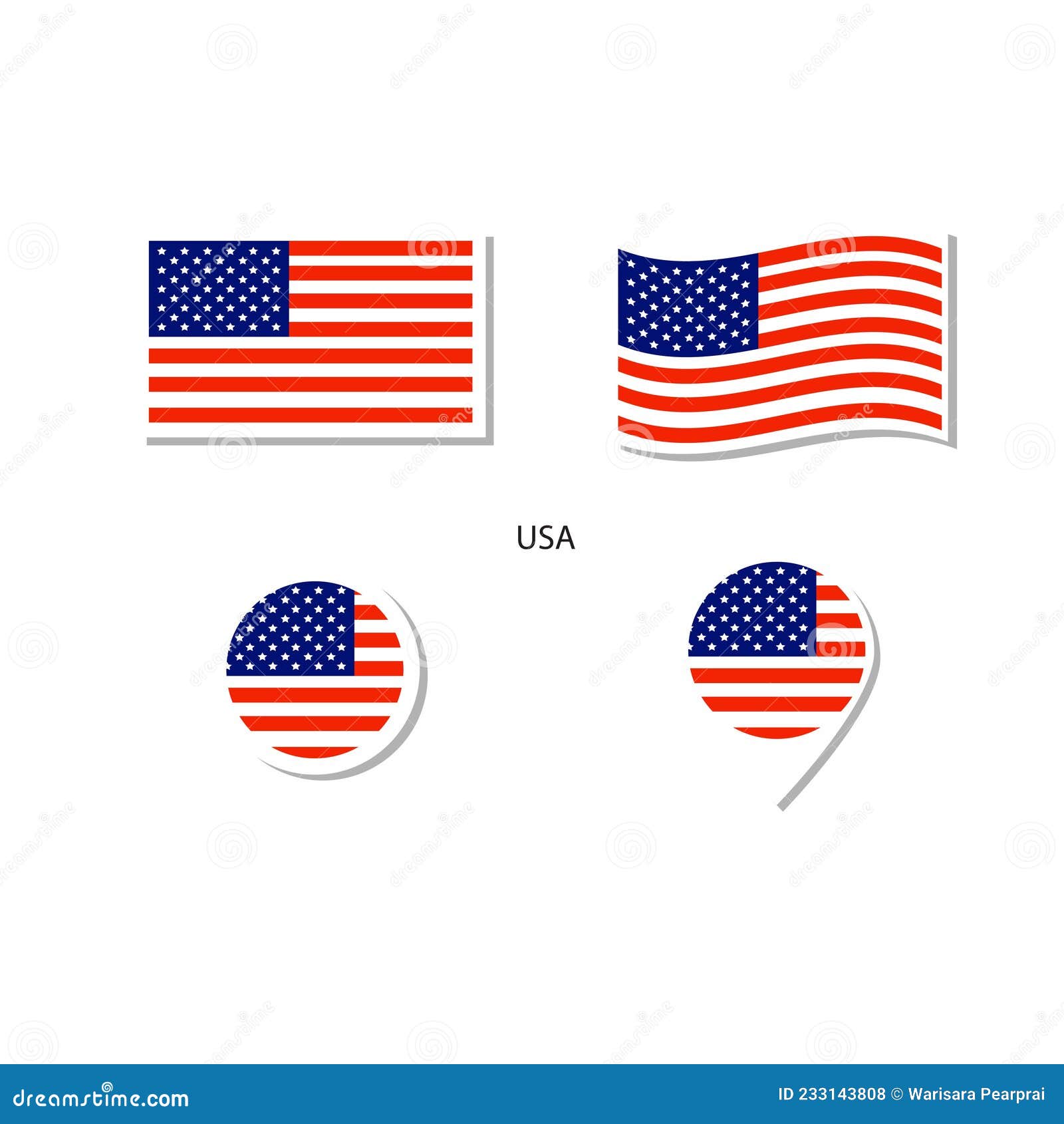 USA Flag Logo Icon Set, Rectangle Flat Icons, Circular Shape, Marker ...
