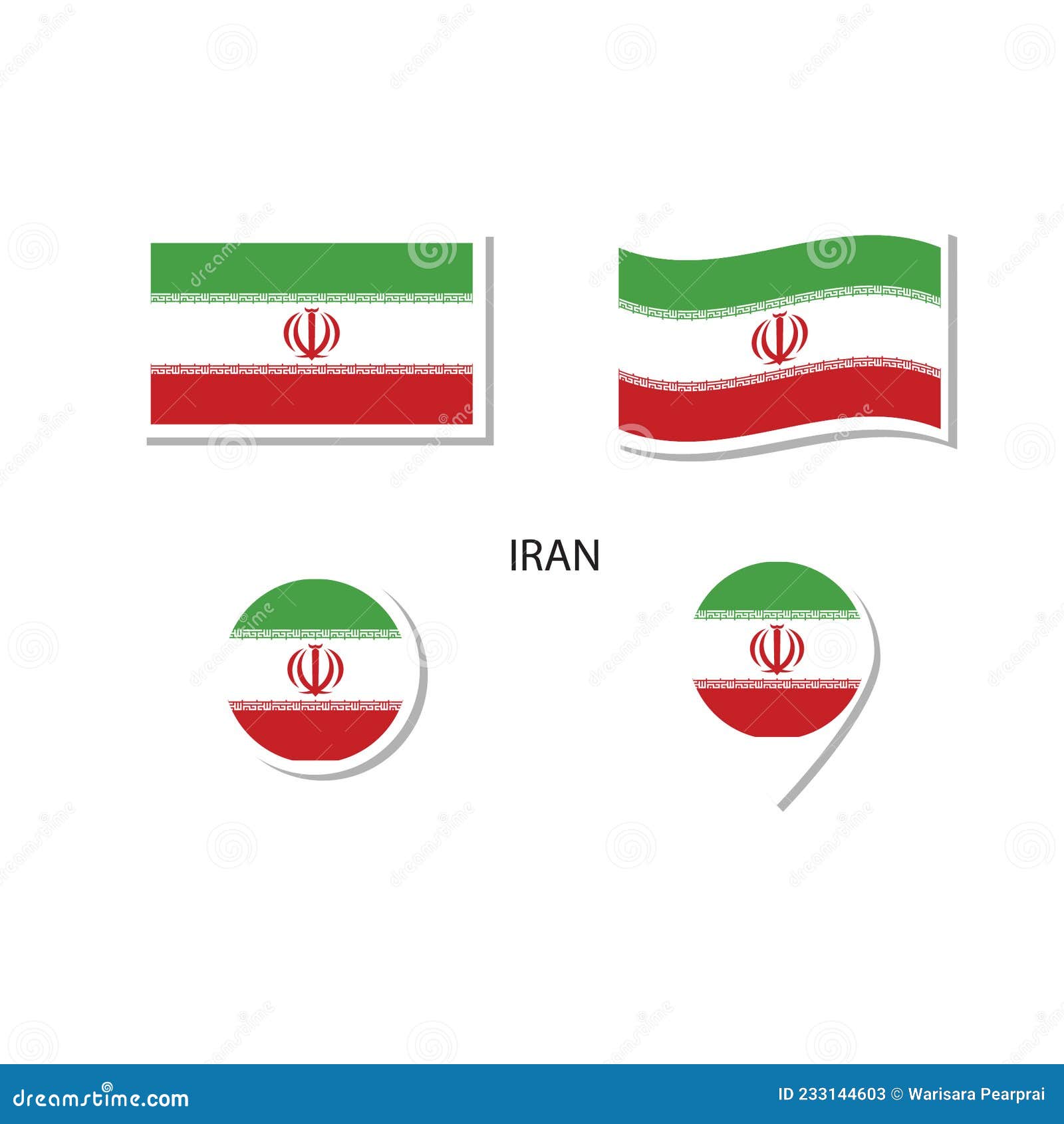 Iran Flag Logo Icon Set, Rectangle Flat Icons, Circular Shape, Marker ...