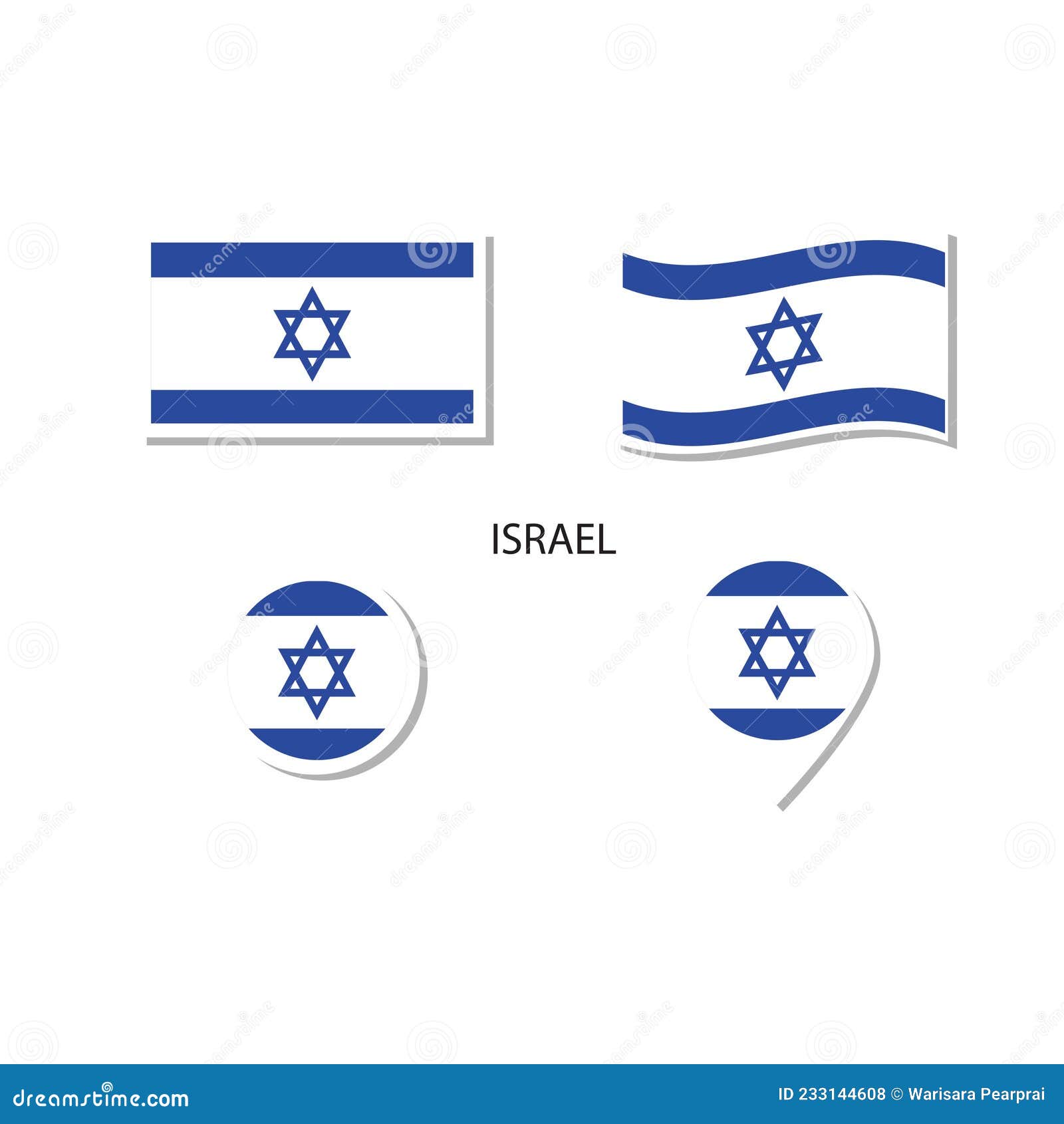Israel Flag Logo Icon Set, Rectangle Flat Icons, Circular Shape, Marker ...