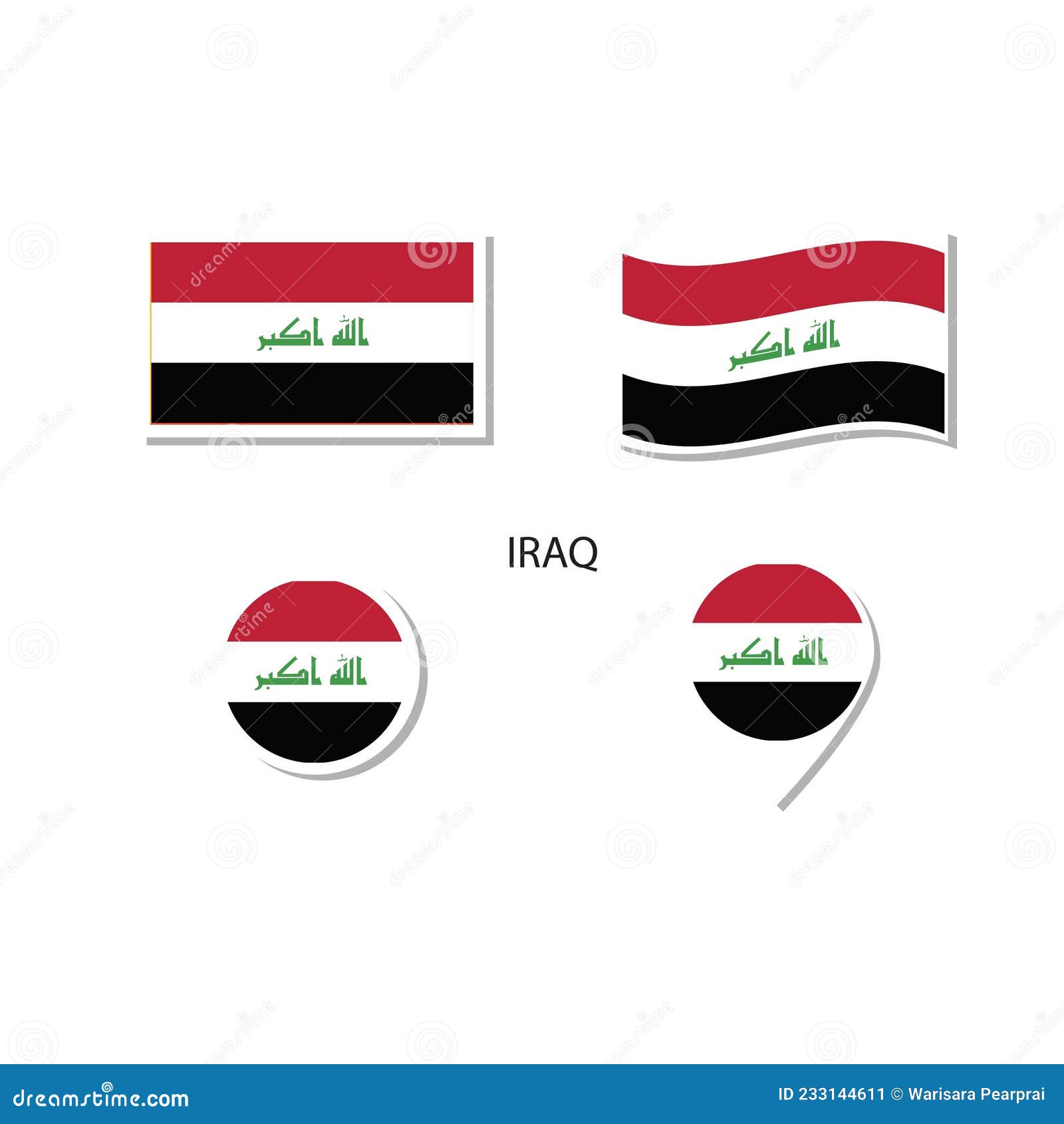 Iraq Flag Logo Icon Set, Rectangle Flat Icons, Circular Shape, Marker ...