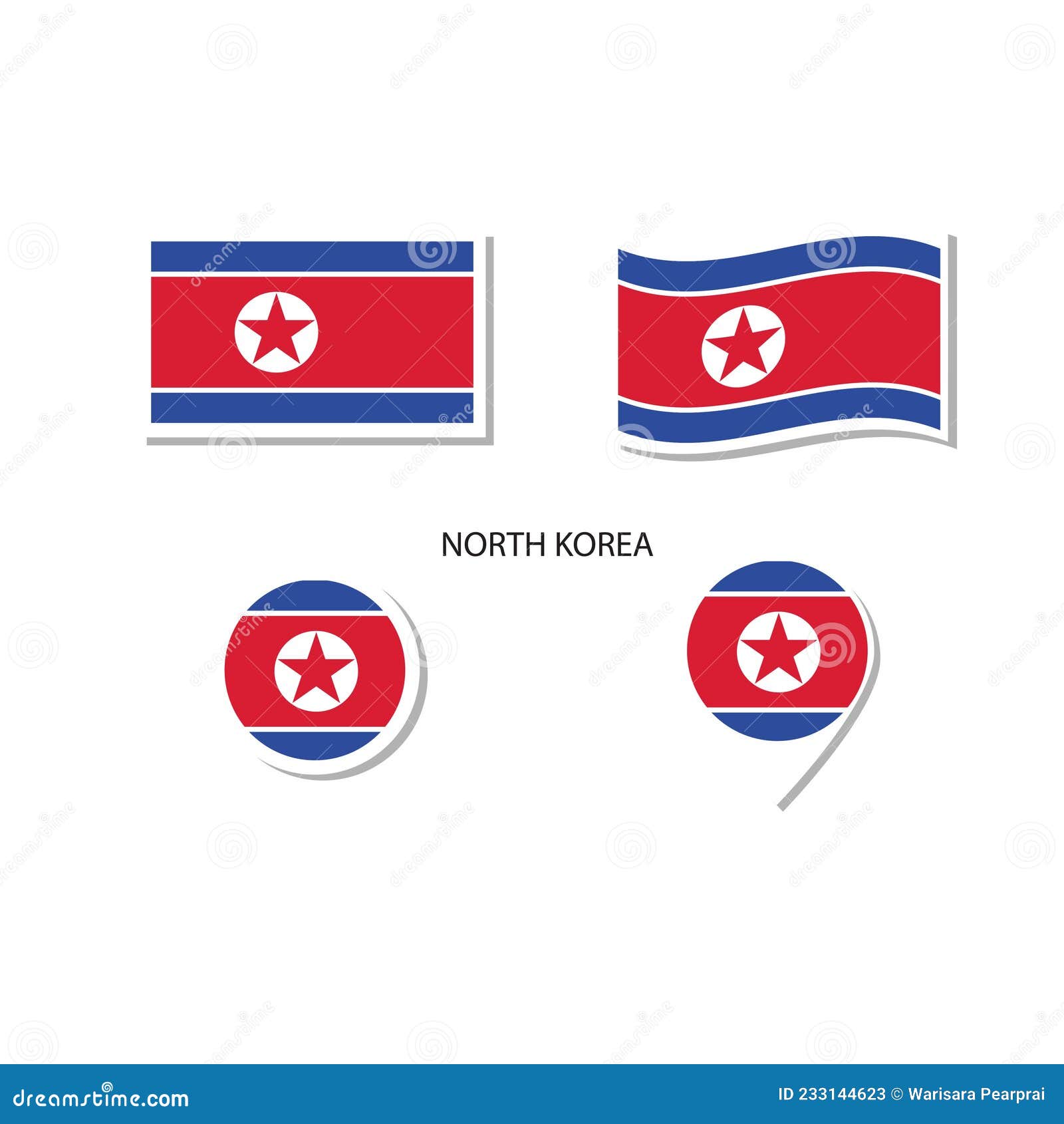 North Korea Flag Round