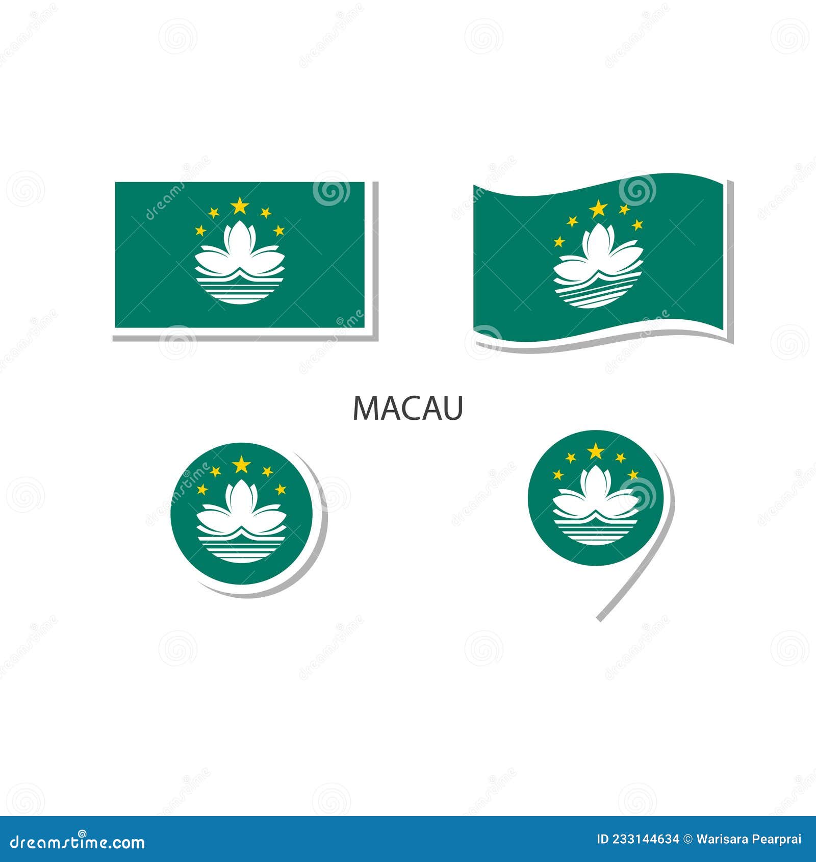 Macau Flag Logo Icon Set, Rectangle Flat Icons, Circular Shape, Marker ...