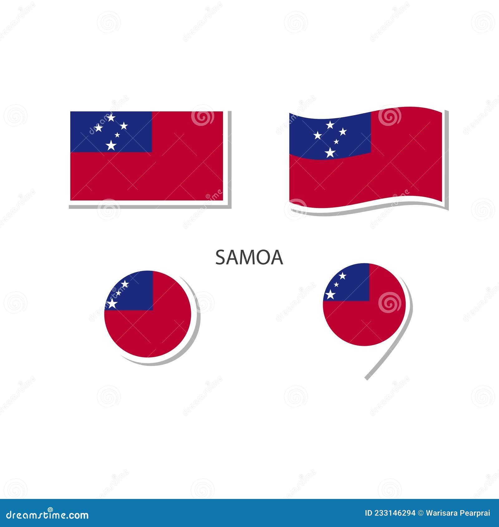 Samoa Flag Logo Icon Set, Rectangle Flat Icons, Circular Shape, Marker ...