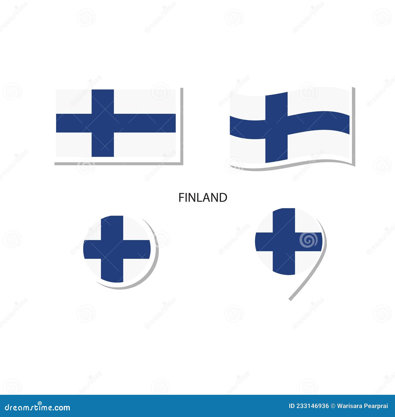 Finland Flag Logo Icon Set, Rectangle Flat Icons, Circular Shape ...