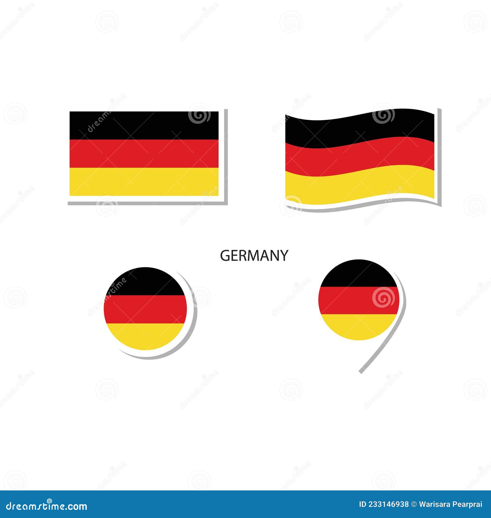 Germany Flag Logo Icon Set, Rectangle Flat Icons, Circular Shape ...