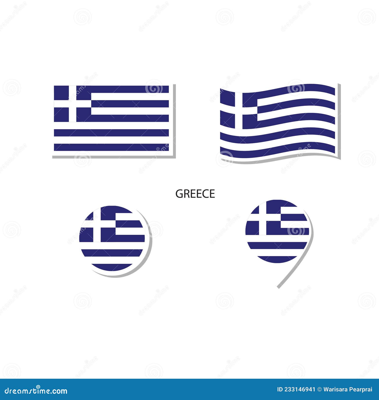 Greece Flag Logo Icon Set, Rectangle Flat Icons, Circular Shape, Marker ...