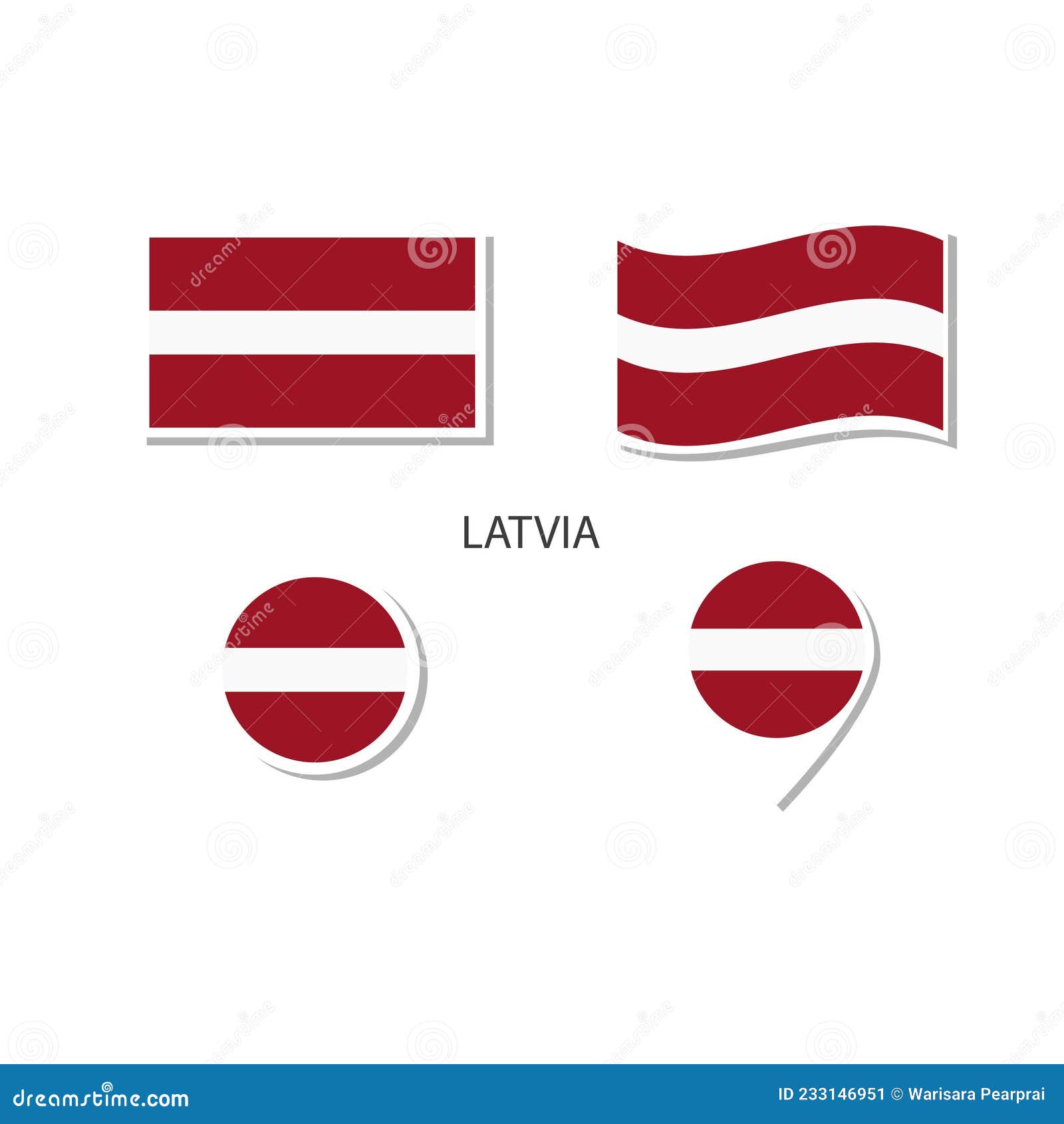 Latvia Flag Logo Icon Set, Rectangle Flat Icons, Circular Shape, Marker ...
