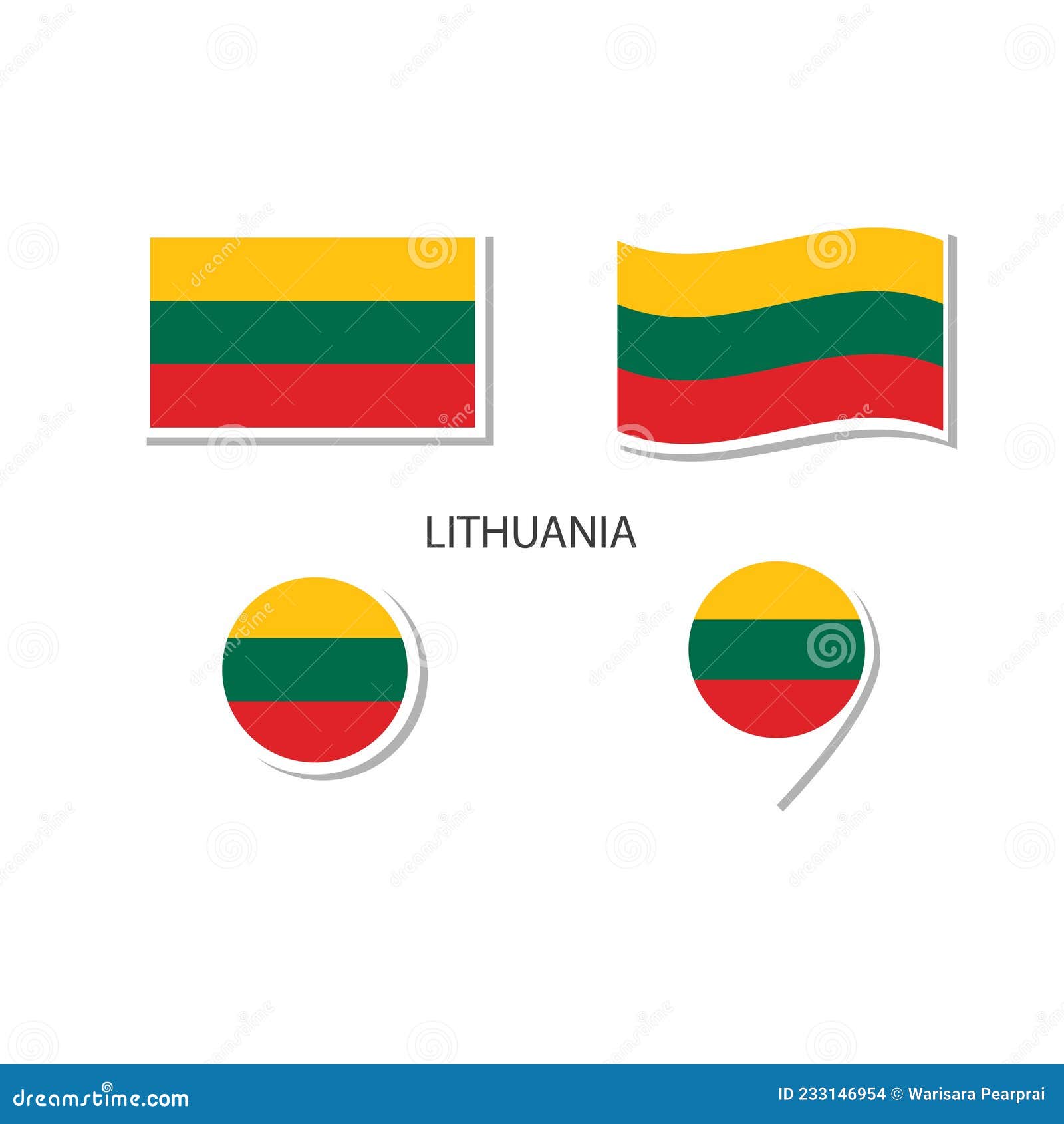 Lithuania Flag Logo Icon Set, Rectangle Flat Icons, Circular Shape ...