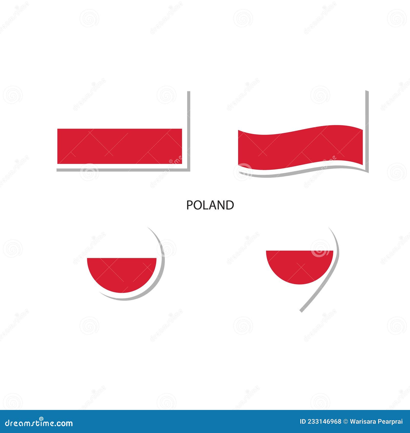 Poland Flag Logo Icon Set, Rectangle Flat Icons, Circular Shape, Marker ...