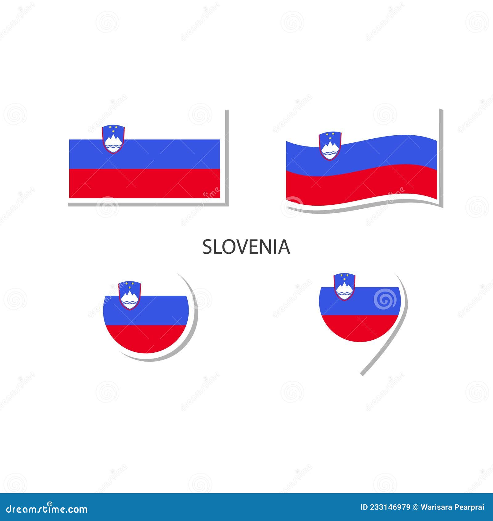 Slovenia Flag Logo Icon Set, Rectangle Flat Icons, Circular Shape ...