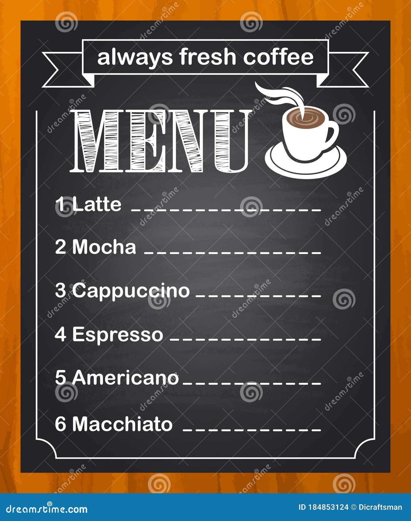 Blackboard COFFEE Menu Card - Design For Bars, Restaurants, Flyers ...