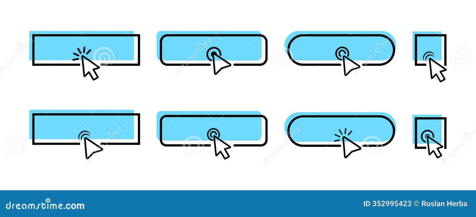 Click Mouse Cursor on Blank Button. Set of Template Web Buttons and Cursor. Pointer for Touch ...