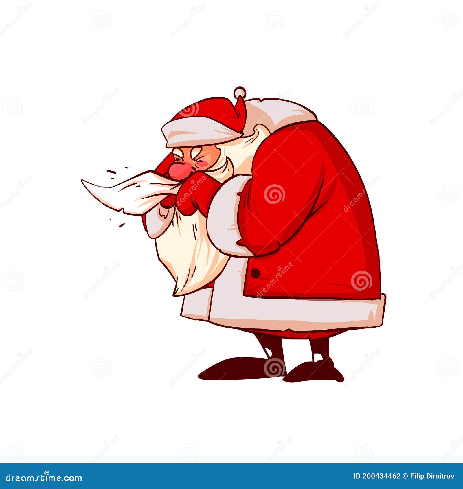 Sick Santa Claus Character With Gift Bag Wearing Red Costume And Hat ...