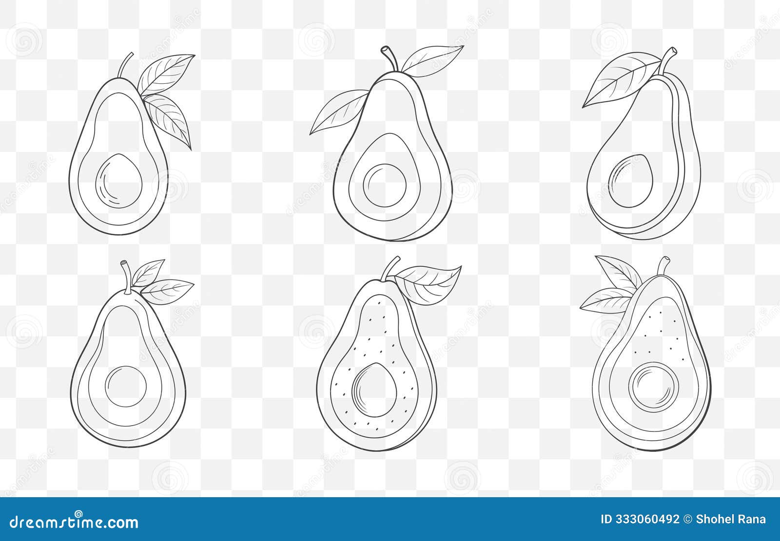 Print Comprehensive Avocado Line Art Vector Set Featuring Detailed ...