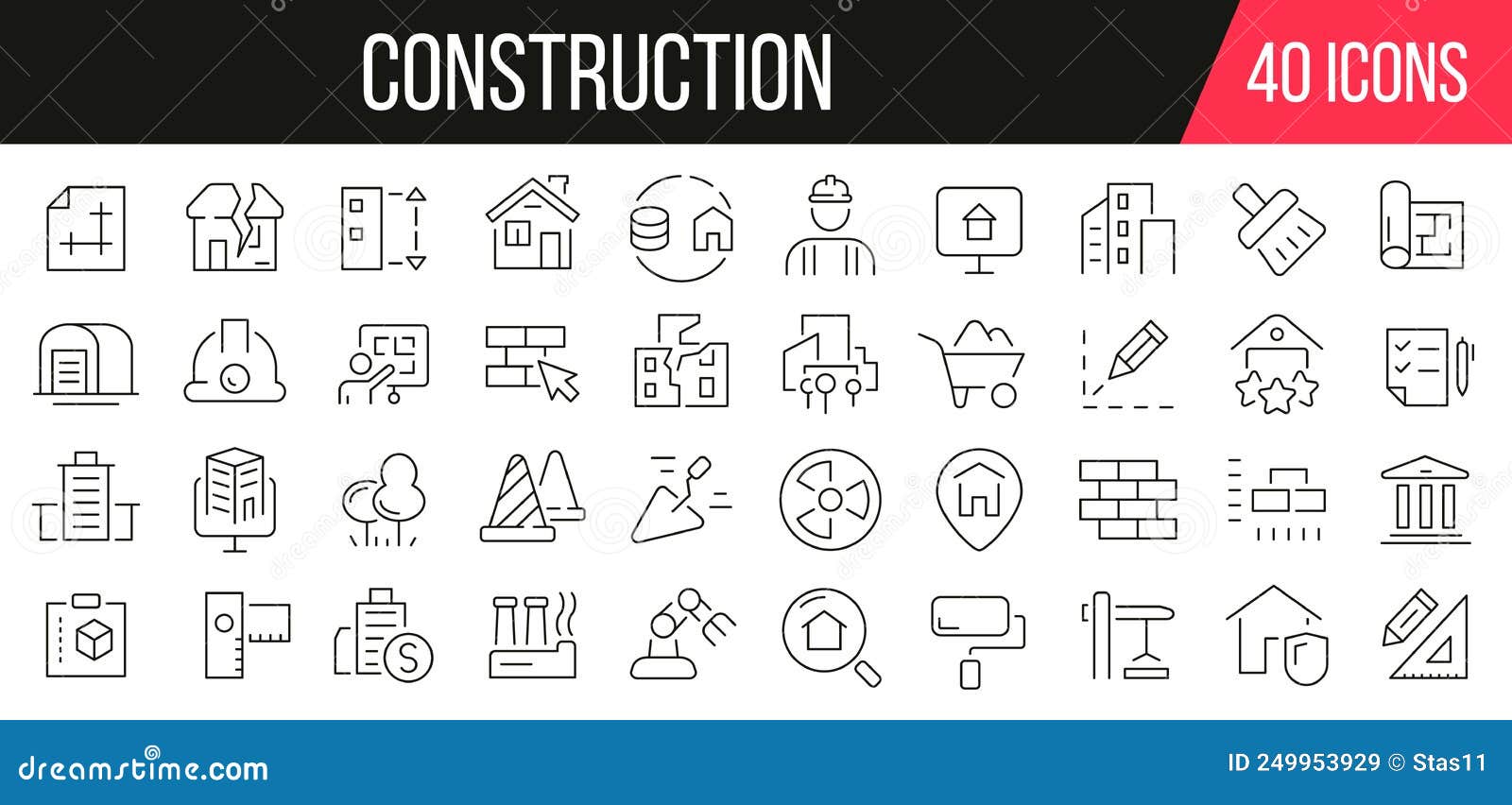 Construction Line Icons Collection. Set of Simple Icons Stock Vector ...