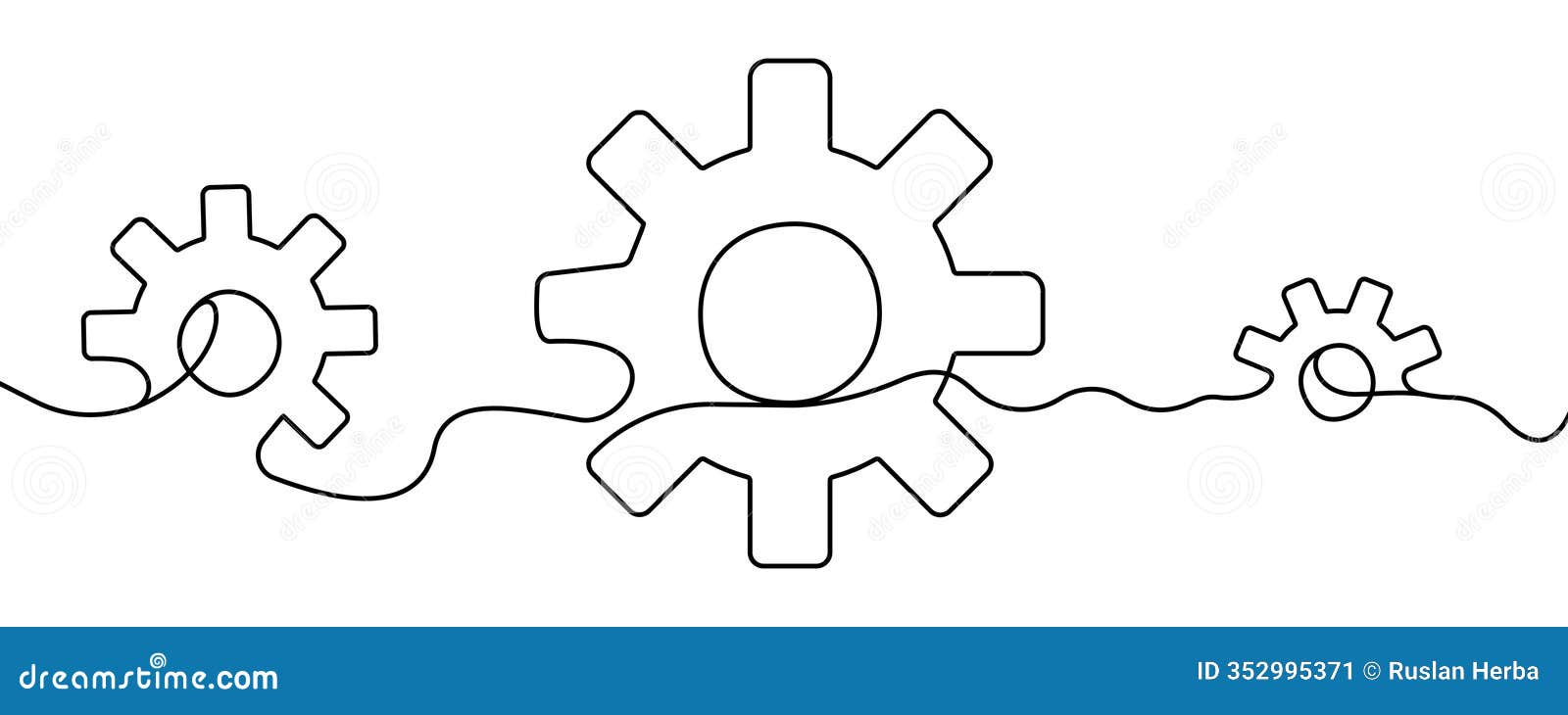 Continuous Line with Gear Wheel. Linear Cogwheel. Drawing with Cog ...