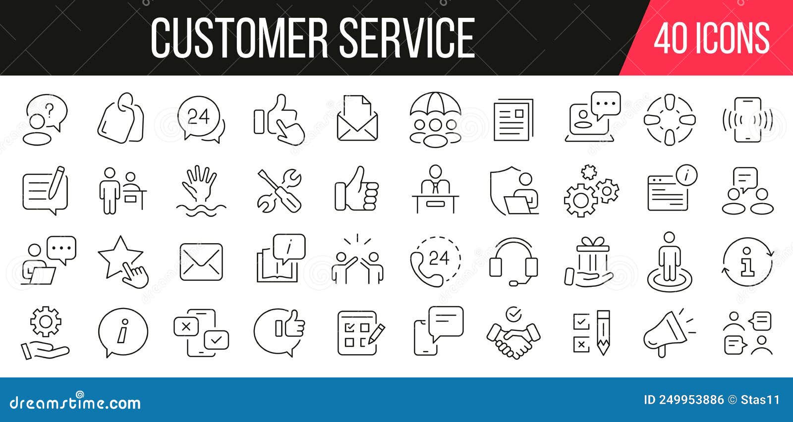 Customer Service Line Icons Collection. Set of Simple Icons Stock ...