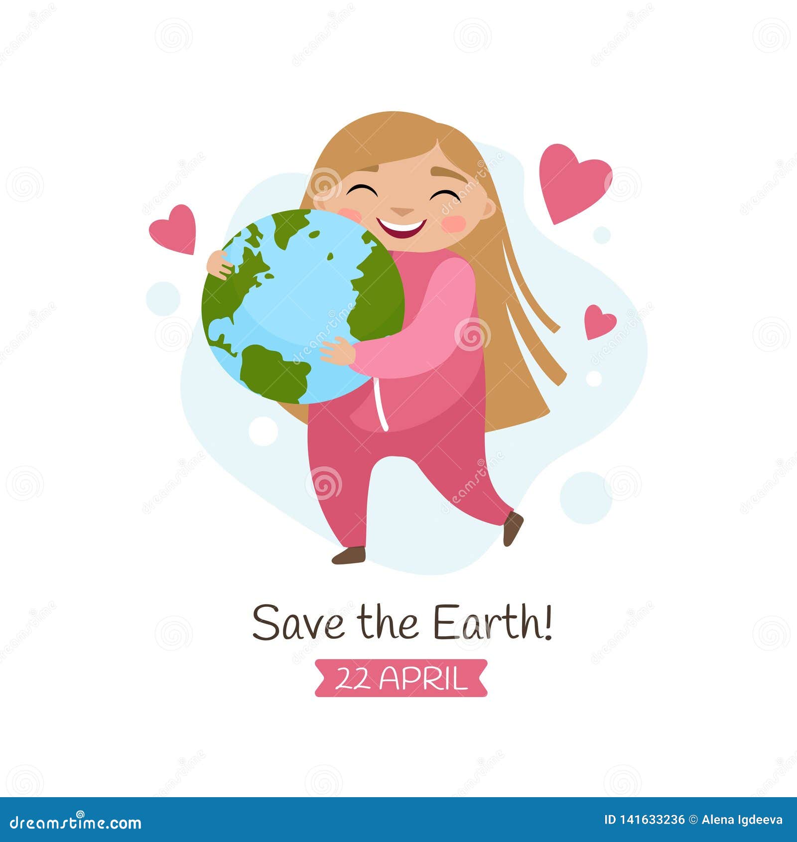 Cute Girl Hugging the Earth. Stock Vector - Illustration of baby ...