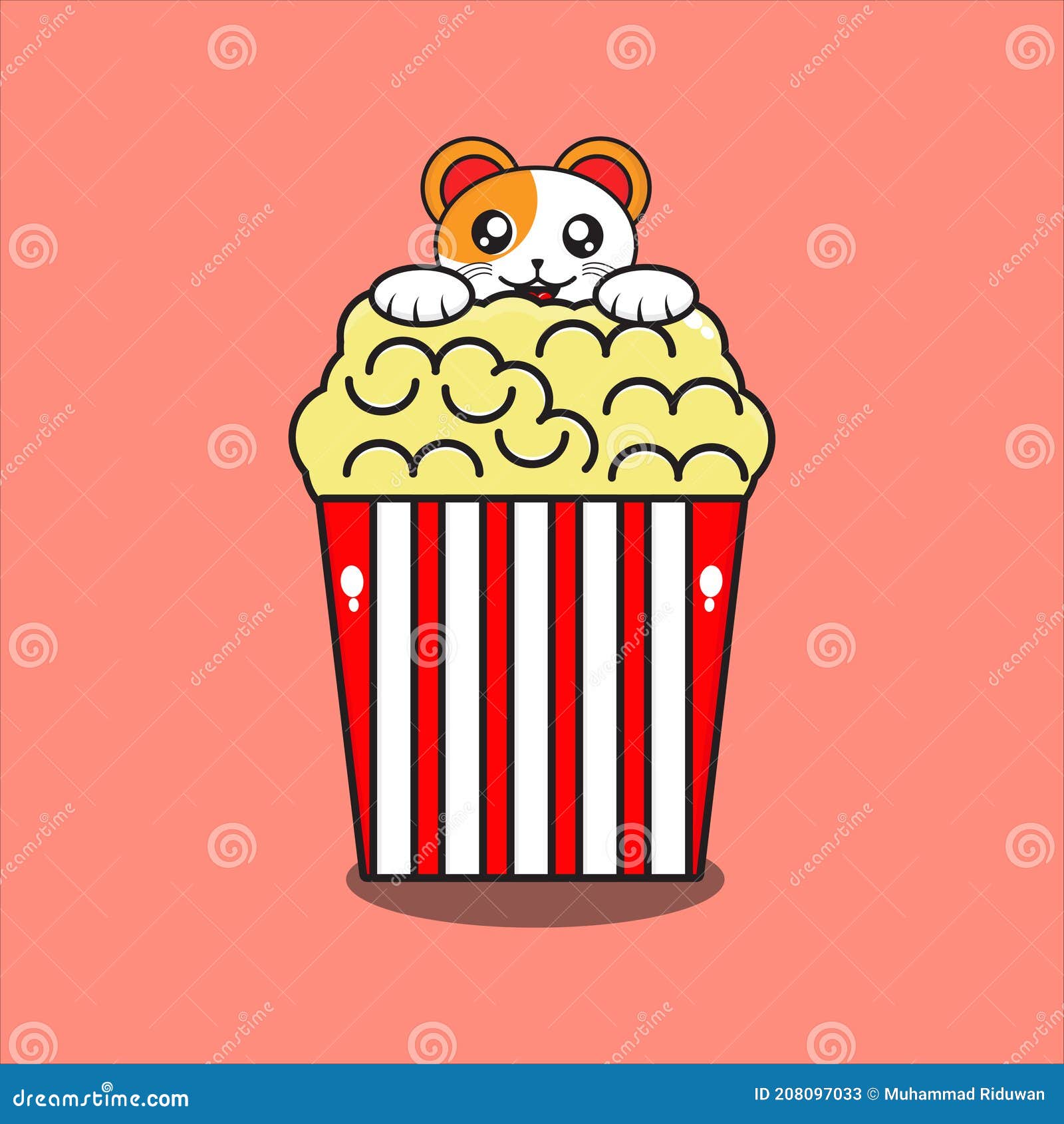 Cute Popcorn Mascot with Cat Stock Vector - Illustration of music, icon ...