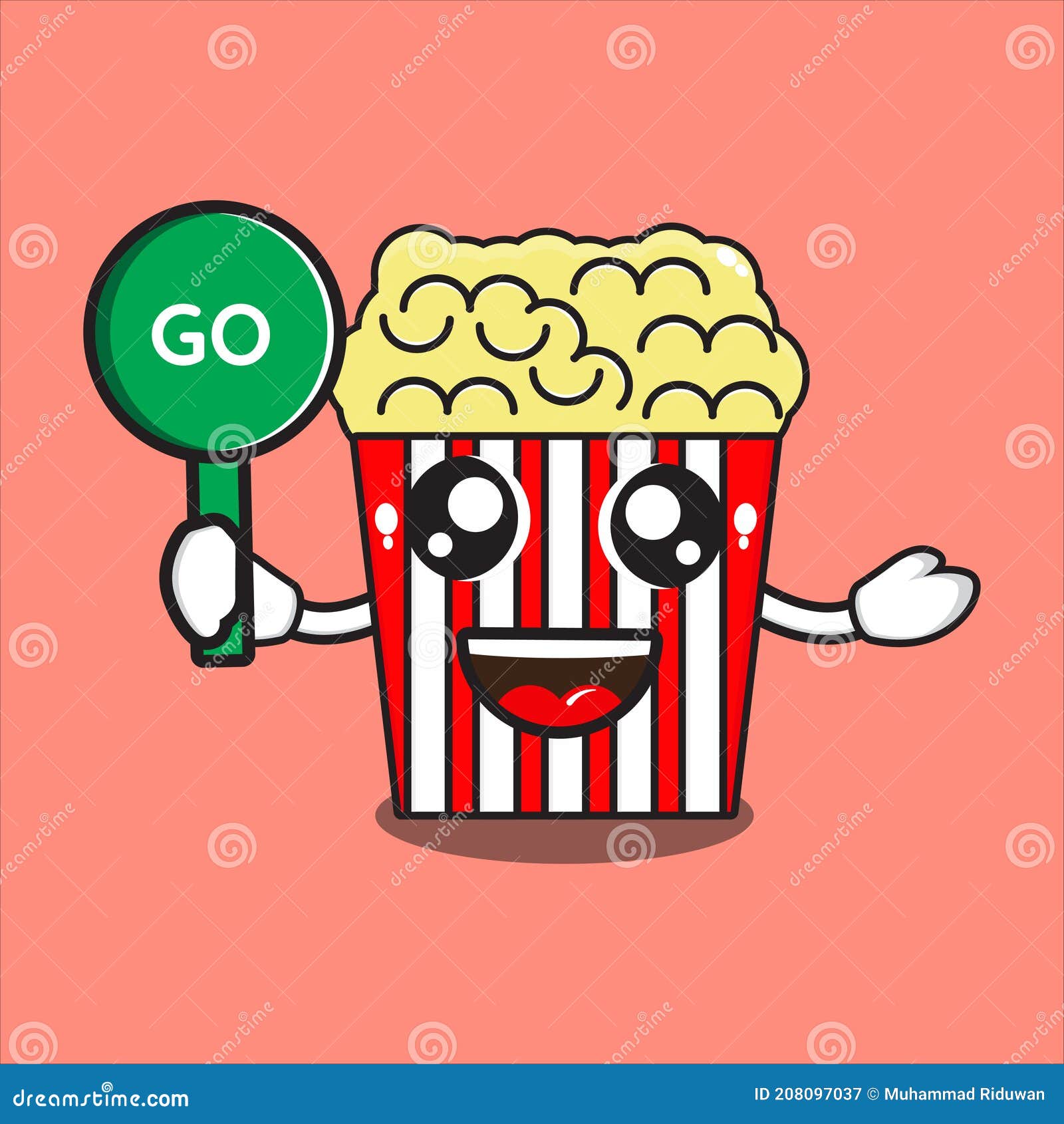Cute Popcorn Mascot with Go Sign Stock Vector - Illustration of ...