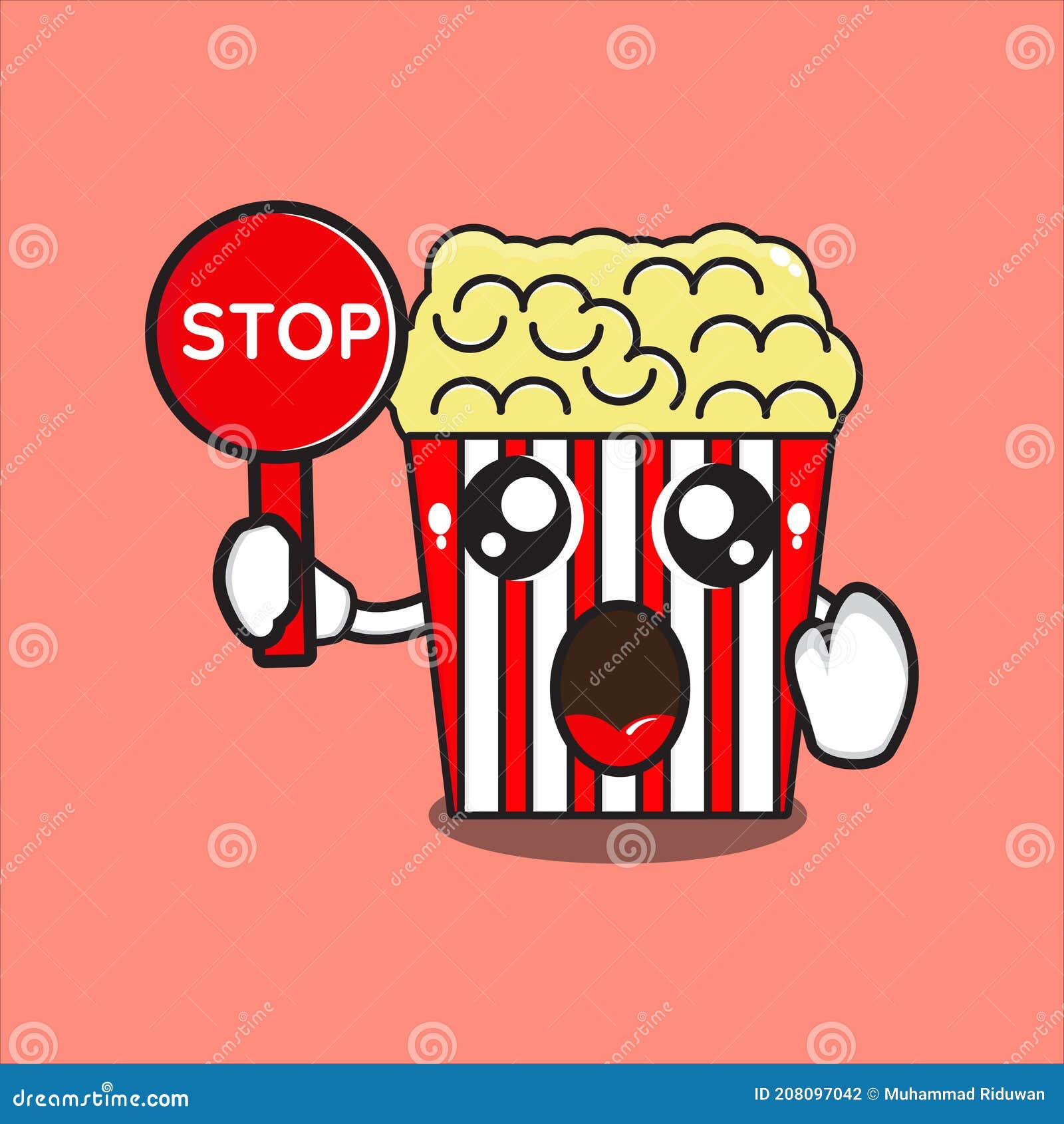 Cute Popcorn Mascot with Stop Sign Stock Vector - Illustration of ...