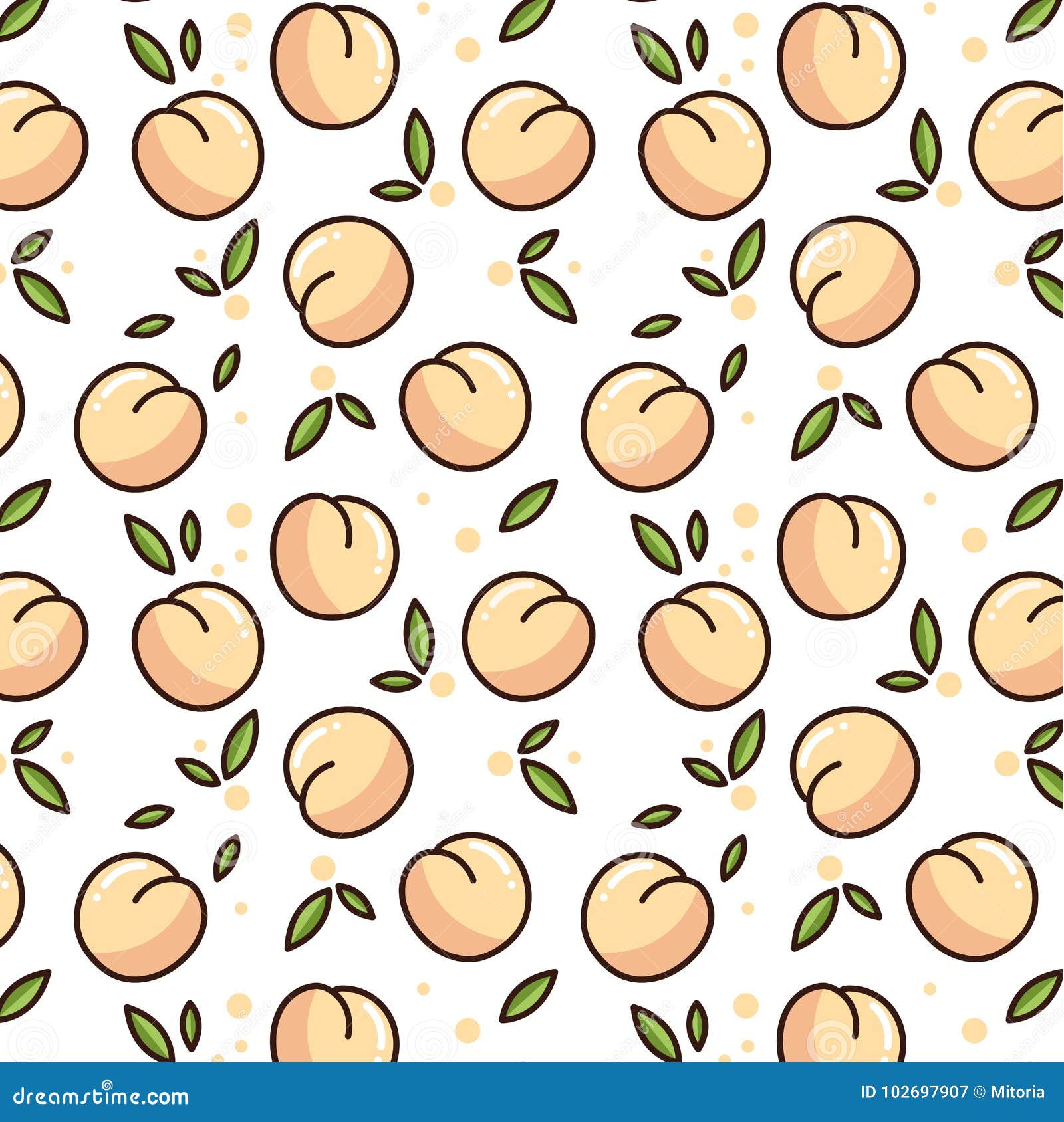 Cute Peach Pattern. Vector Pattern Isolated on White Background. Stock ...