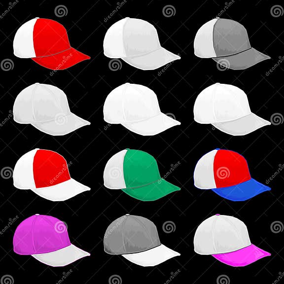 White Cap, Vector Variety of Color Combinations Caps Template Stock ...