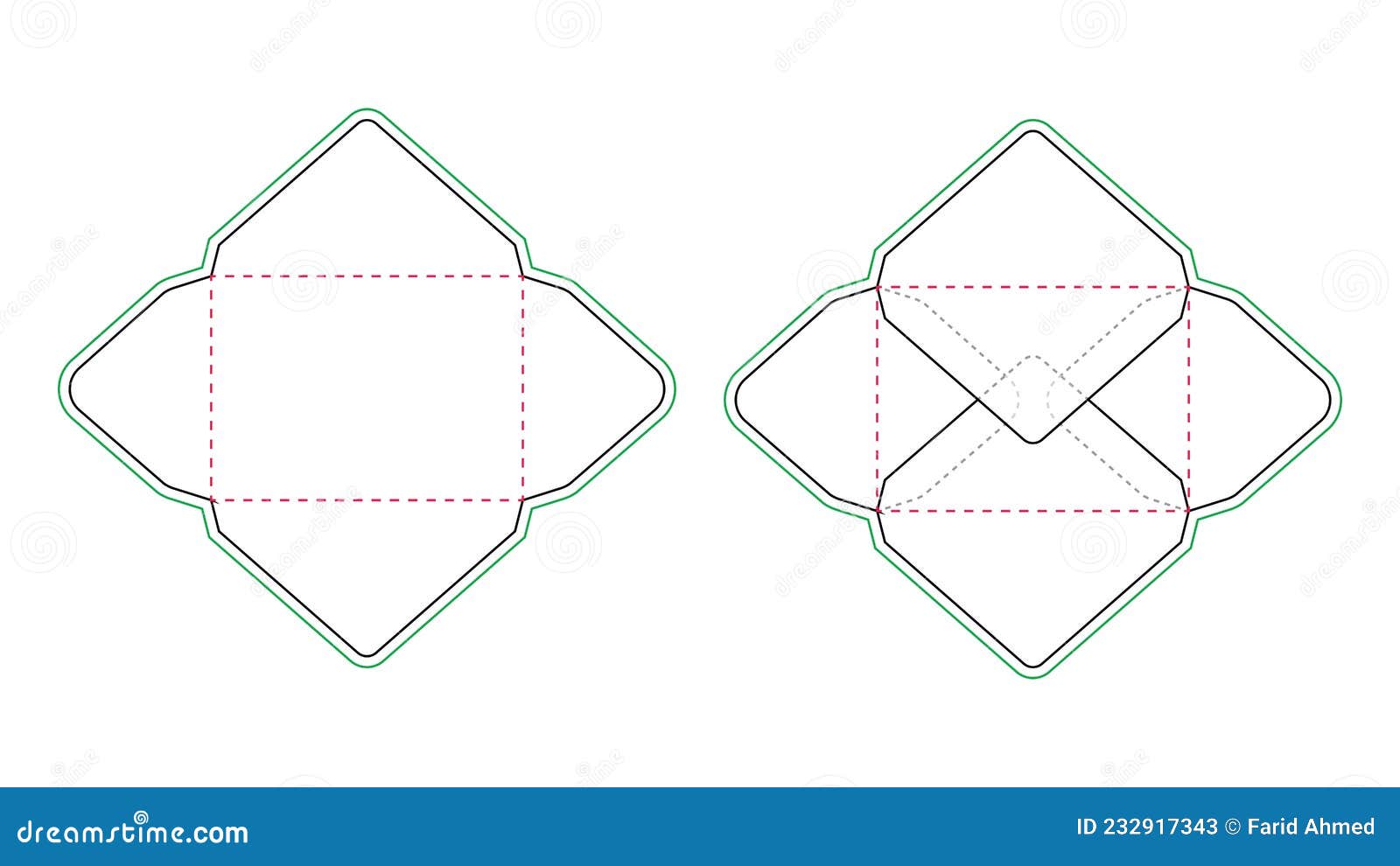Envelope Dieline Template and Perspective View Stock Vector ...
