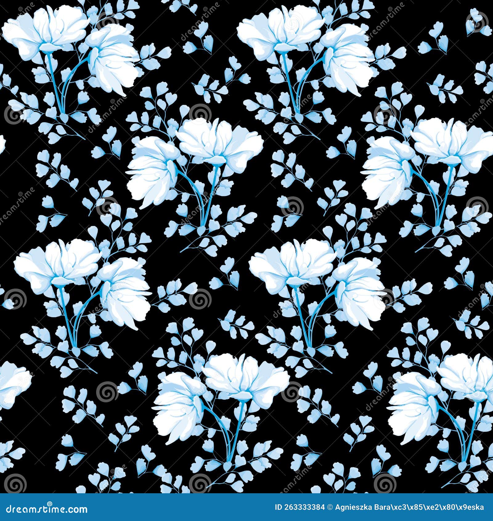 Modern Blue Colorful Floral Vector Seamless Pattern. Stock Vector ...