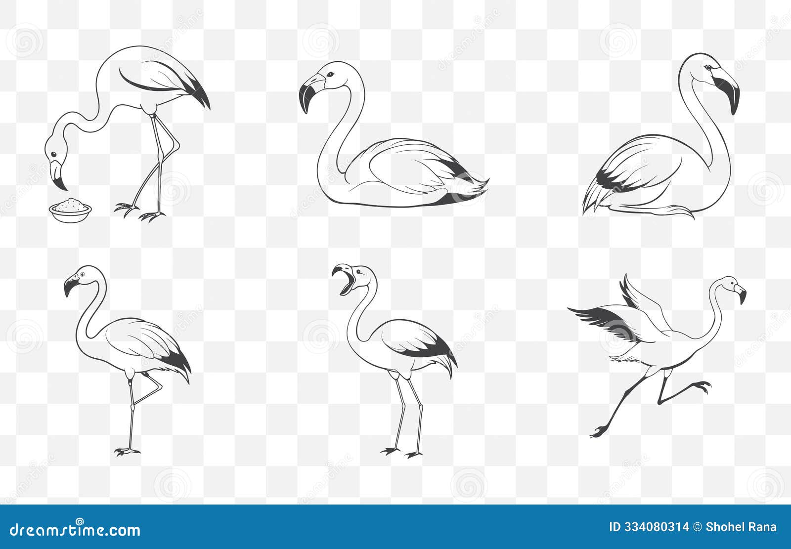Print Flamingo Line Art Vector Set of Elegant Flamingo Illustrations in ...