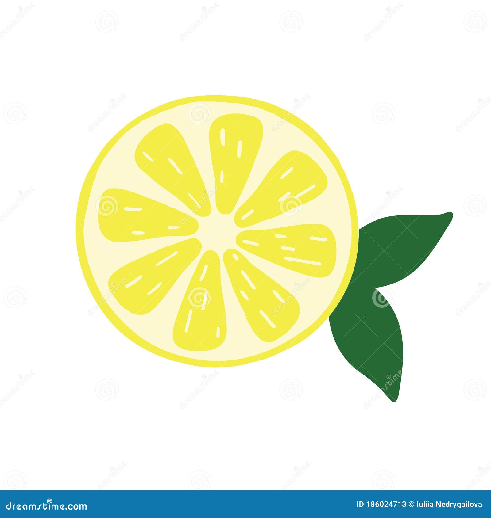 Hand Drawn Lemon Slice with Leaf, Cartoon Style, Vector Stock Vector ...