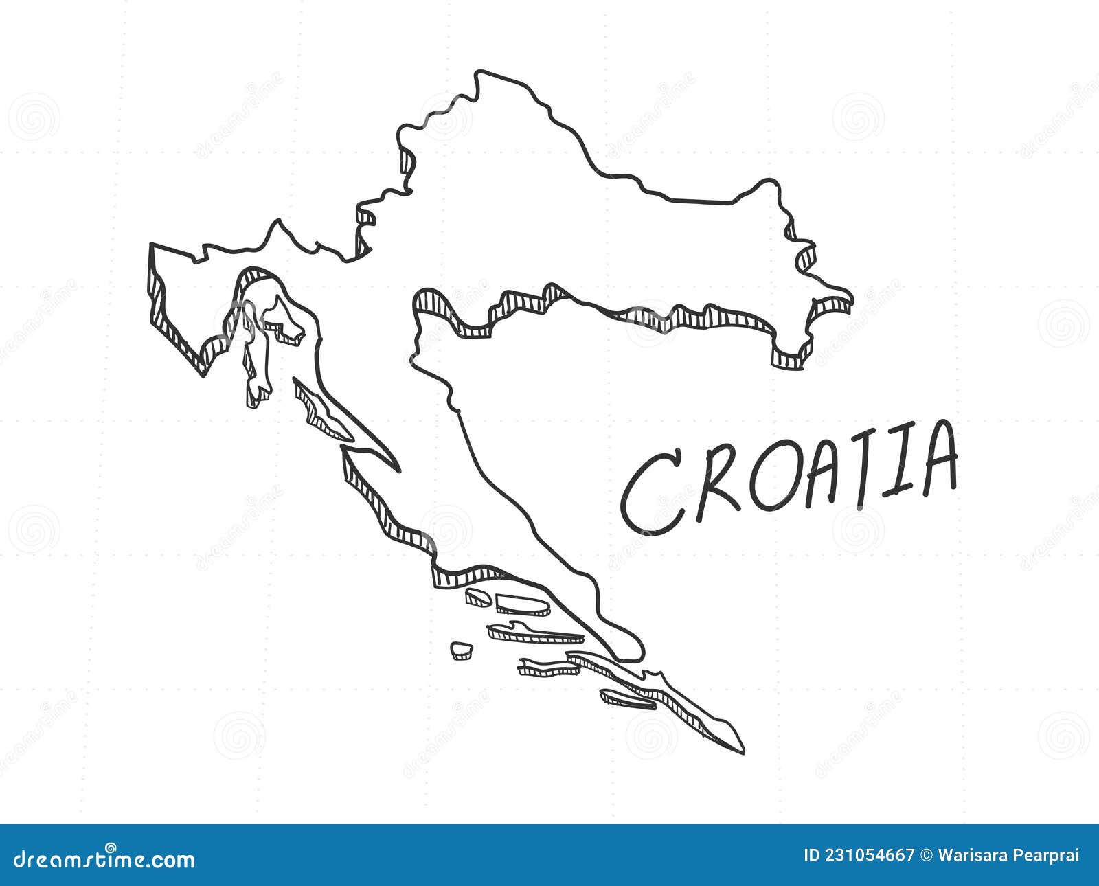 Hand Drawn of Croatia 3D Map on White Background Stock Vector ...