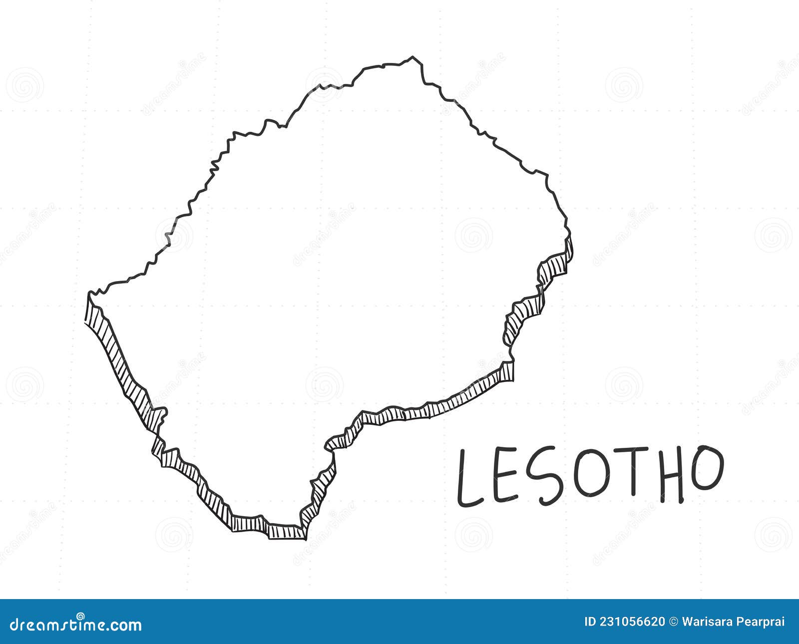 Hand Drawn of Lesotho 3D Map on White Background Stock Vector ...